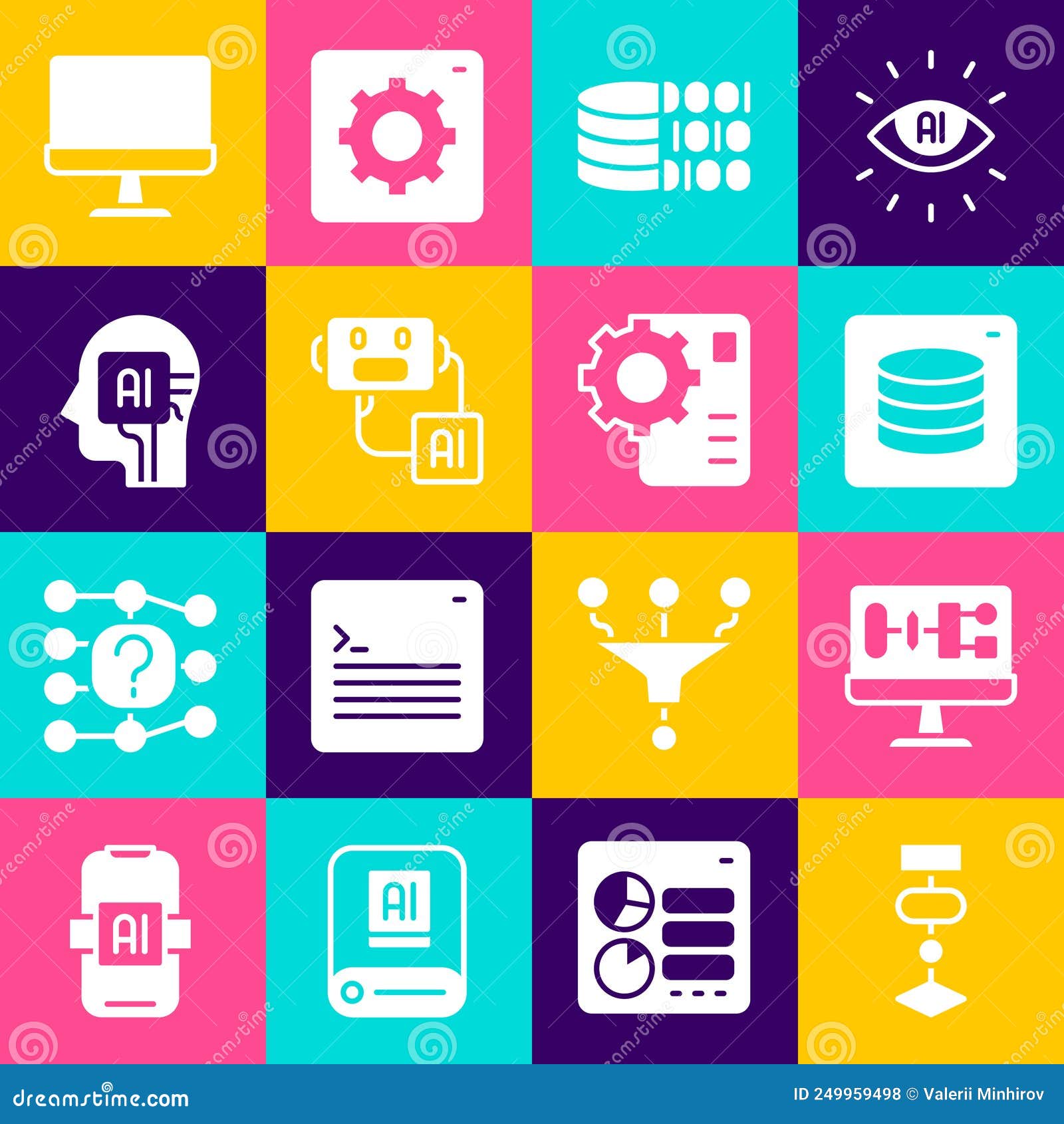 Set Algoritme Server Data Binary Code Artificial Intelligence Robot Humanoid Computer Monitor ...