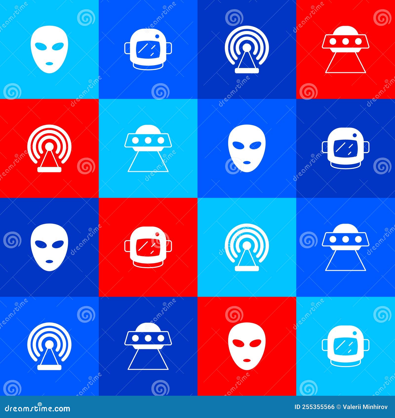 Set Alien, Astronaut Helmet, Radar and UFO Flying Spaceship Icon ...