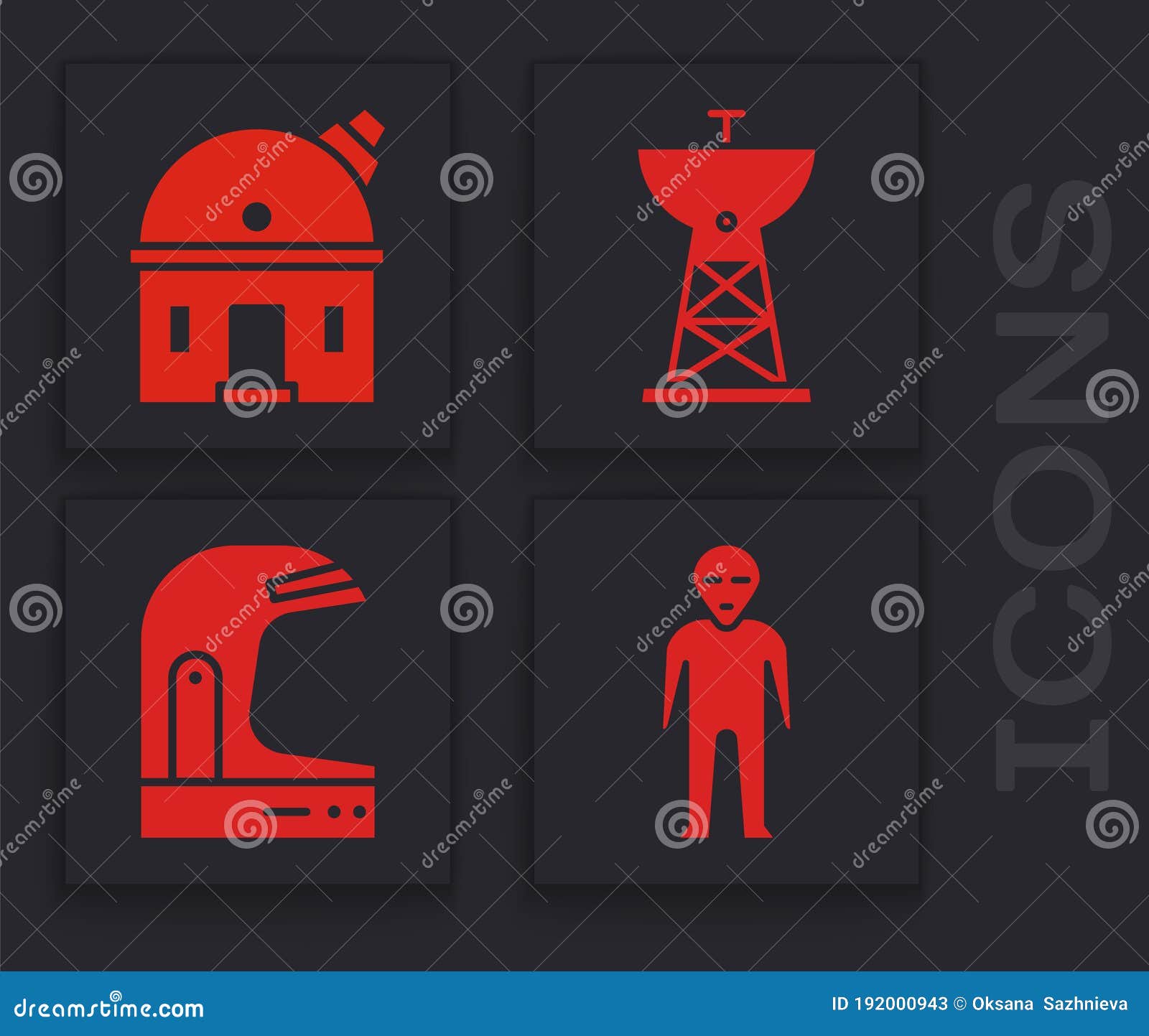 Set Alien, Astronomical Observatory, Satellite Dish and Astronaut ... Set Alien, Astronomical Observatory, Satellite Dish and Astronaut ...
