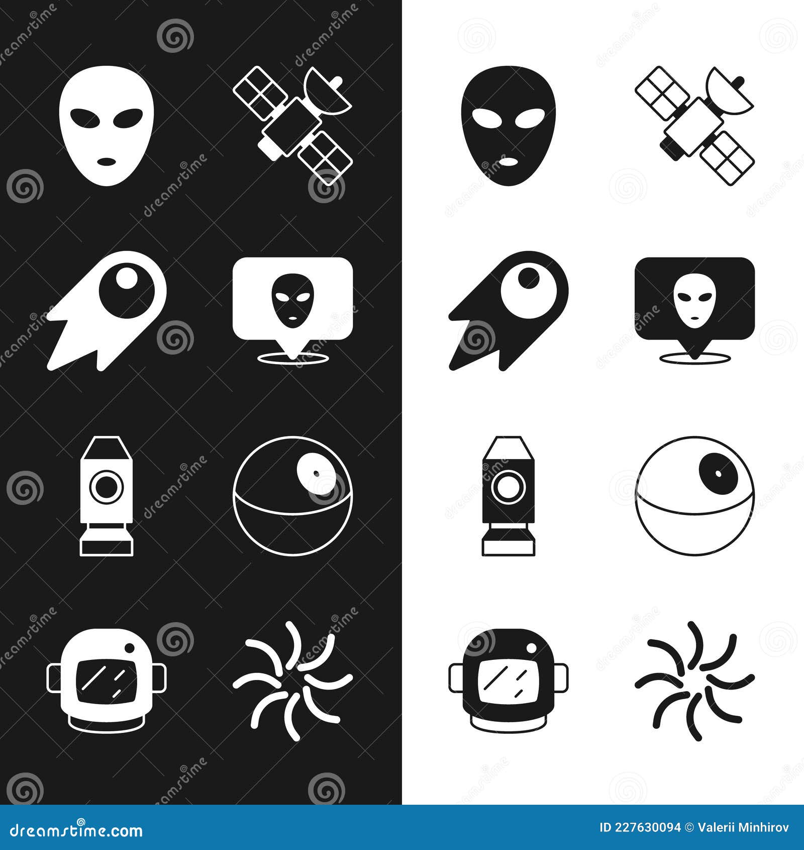 Set Alien, Comet Falling Down Fast, Satellite, Rocket Ship, Planet ...