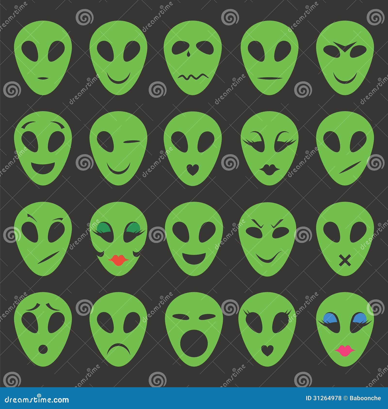 Set of alien faces stock vector. Illustration of smile - 31264978