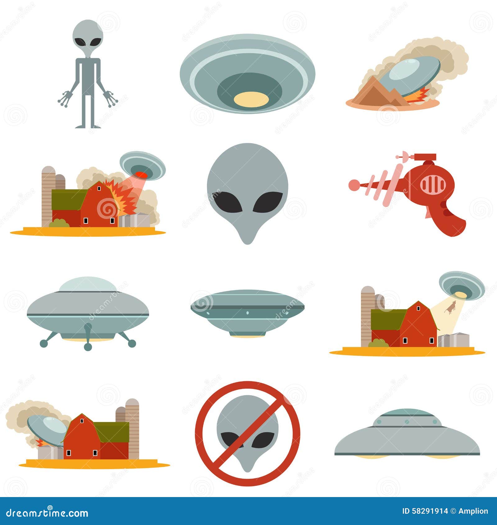 Set of alien invasion stock vector. Illustration of spacecraft - 58291914