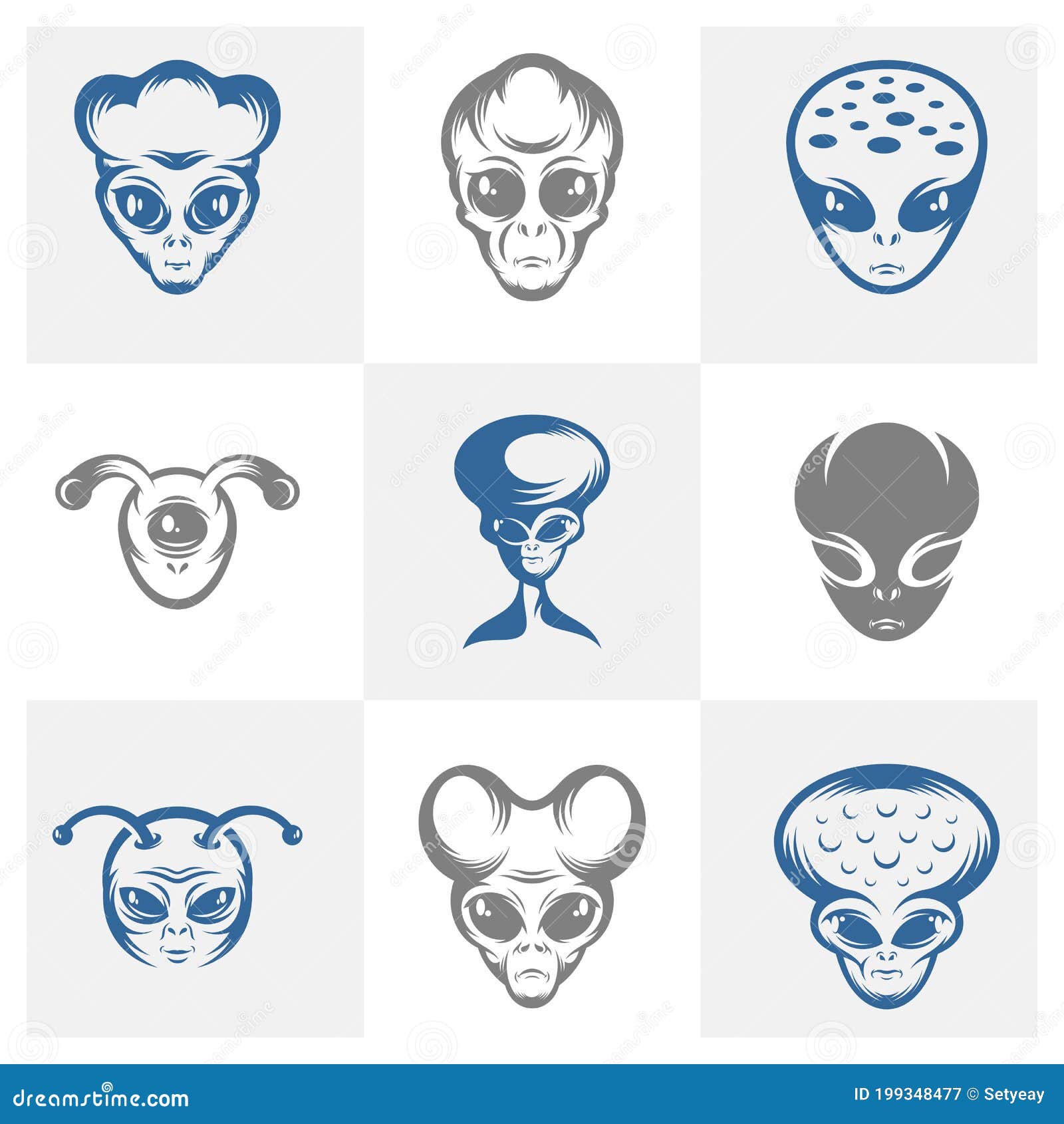 Set of Alien Logo Design Vector Illustration, Alien Design Template ...