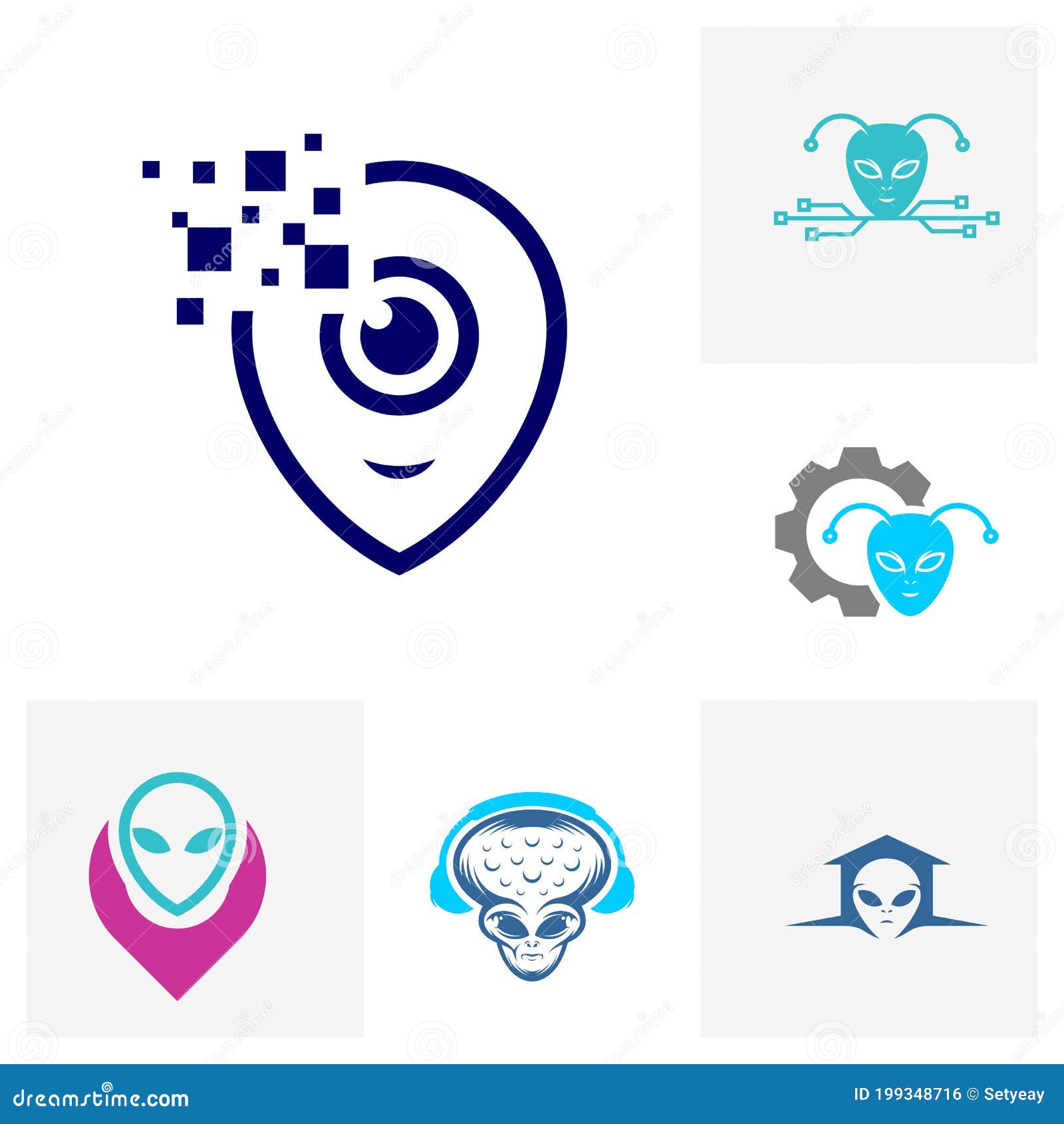 Set of Alien Logo Design Vector Illustration, Alien Design Template ...
