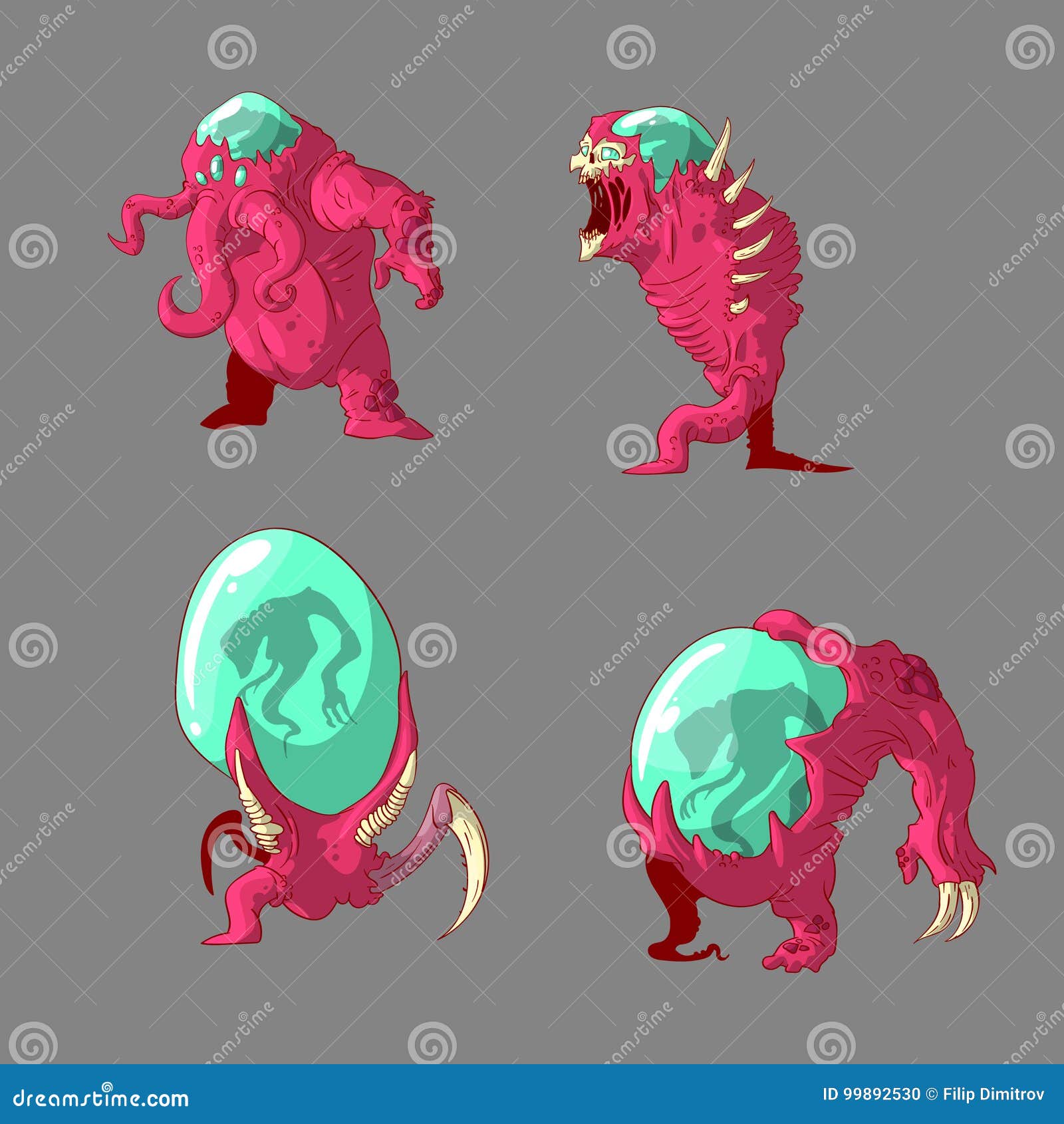 Set of Alien Mutant Monsters Stock Vector - Illustration of demon ...