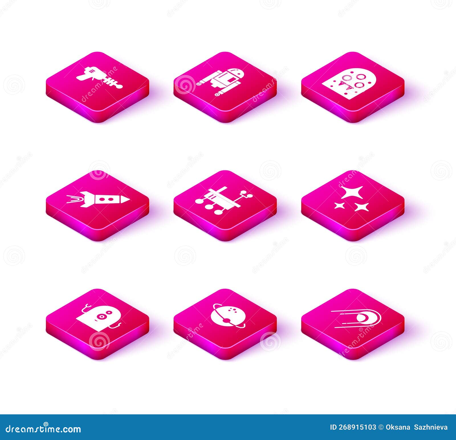 Set Alien, Planet, Rocket Ship with Fire, Mars Rover, Satellite ...