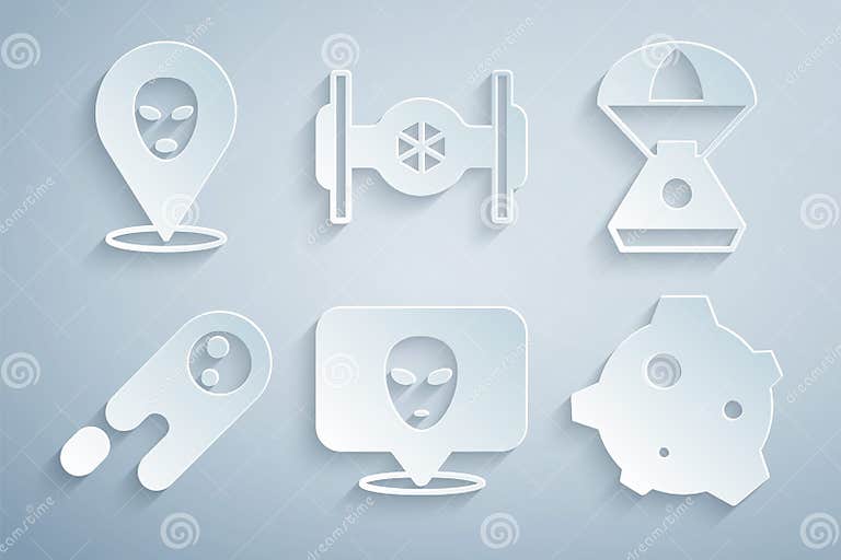 Set Alien, Space Capsule, Comet Falling Down Fast, Asteroid, Cosmic ...