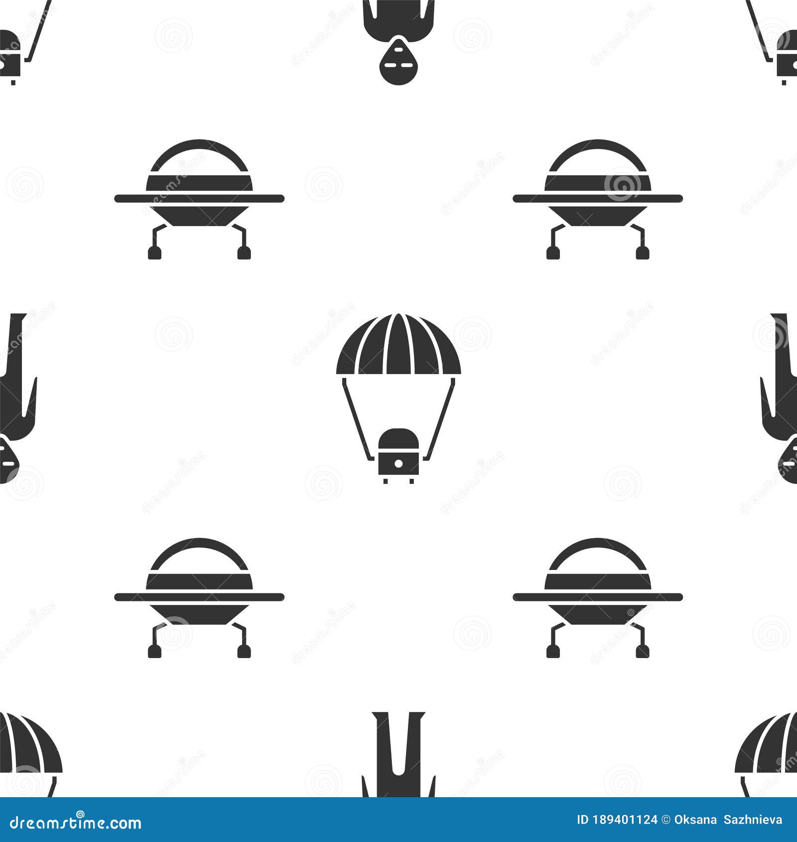Set Alien, Space Capsule And Parachute And UFO Flying Spaceship On ...