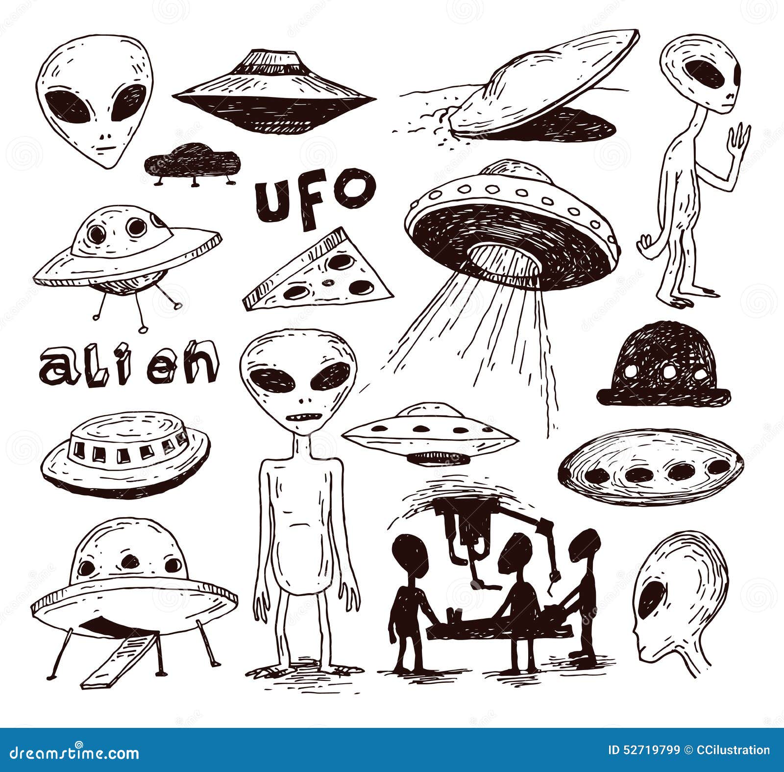 Set of Alien and Ufo Icon, Hand Drawn Vector Illustration Stock Vector ... Set of Alien and Ufo Icon, Hand Drawn Vector Illustration Stock Vector ...