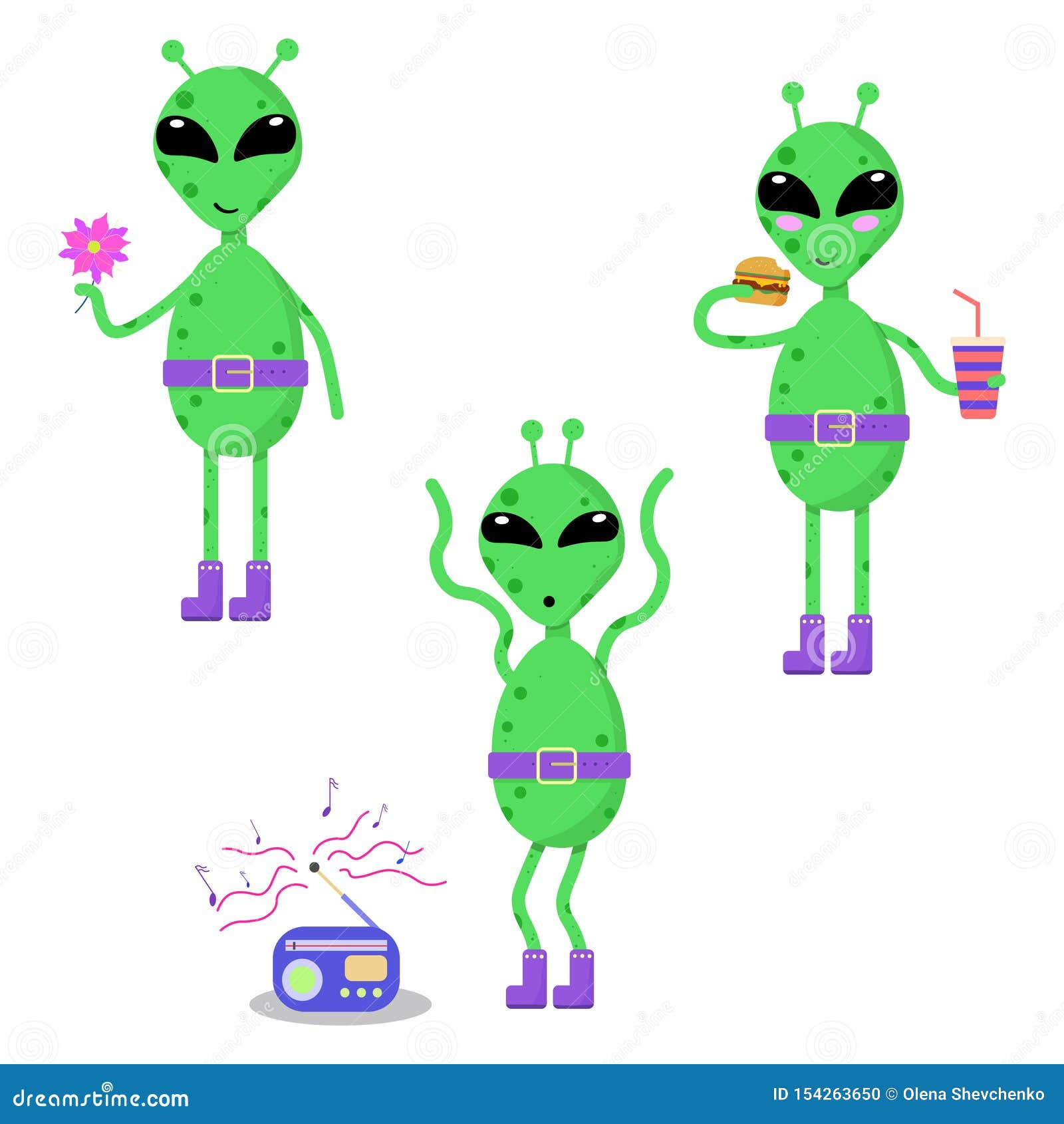 UFO Aliens White Fat Line Style Cartoon Pattern Vector Illustration ...