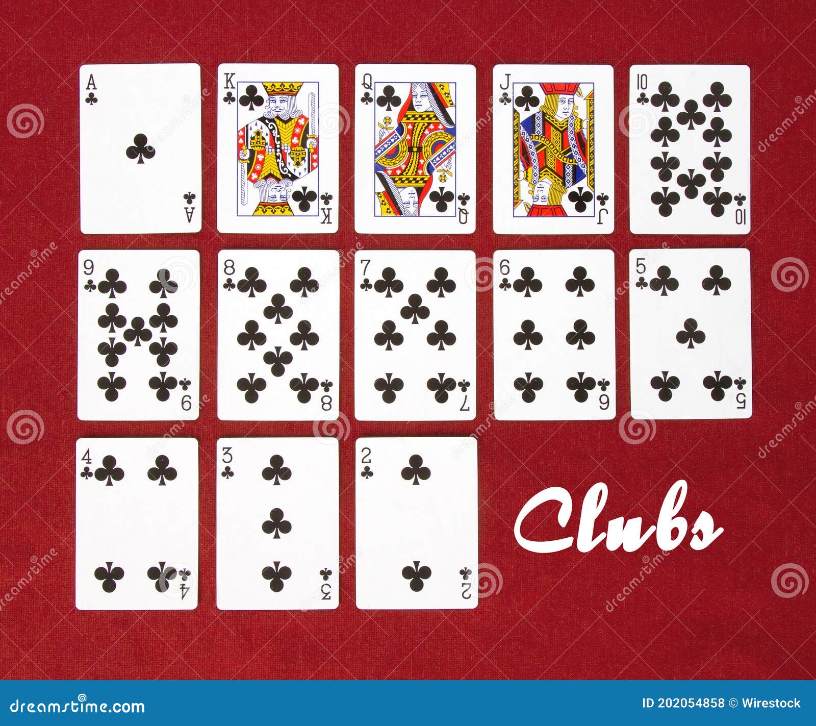 Set of All Clubs Cards Isolated on a Red Background Stock Photo - Image ...