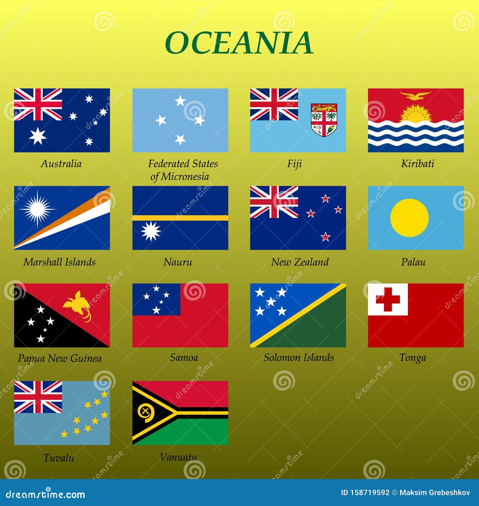 Set of All Flags of Oceania Stock Illustration - Illustration of easter ...
