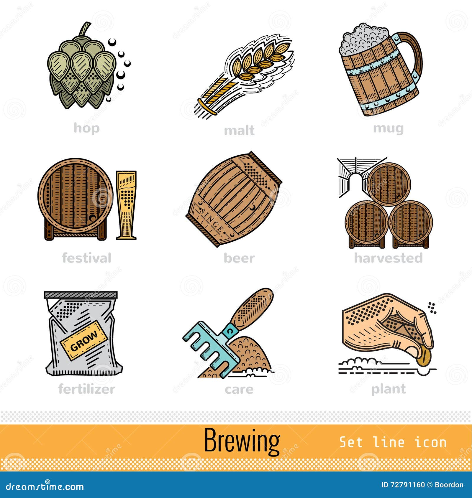 Set of All Steps of Brewing Outline Color Web Icons Stock Vector ...