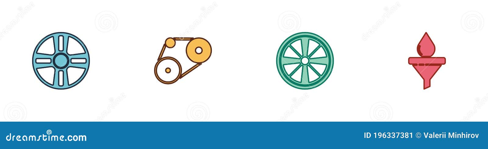 Set Alloy Wheel, Timing Belt Kit, and Funnel and Oil Drop Icon. Vector ... Set Alloy Wheel, Timing Belt Kit, and Funnel and Oil Drop Icon. Vector ...