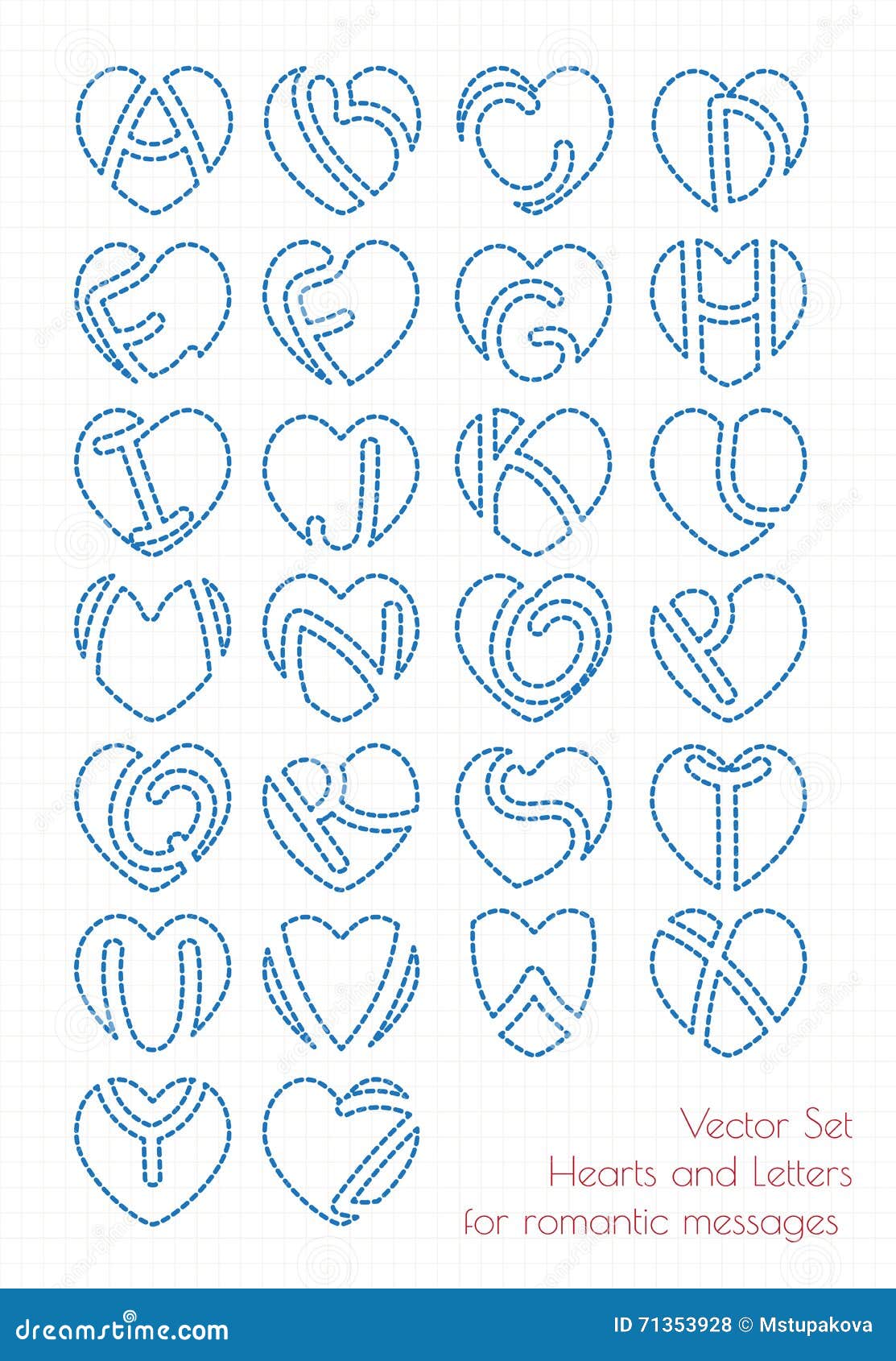 Set of Alphabet Hearts and Letters Stock Vector - Illustration of ...