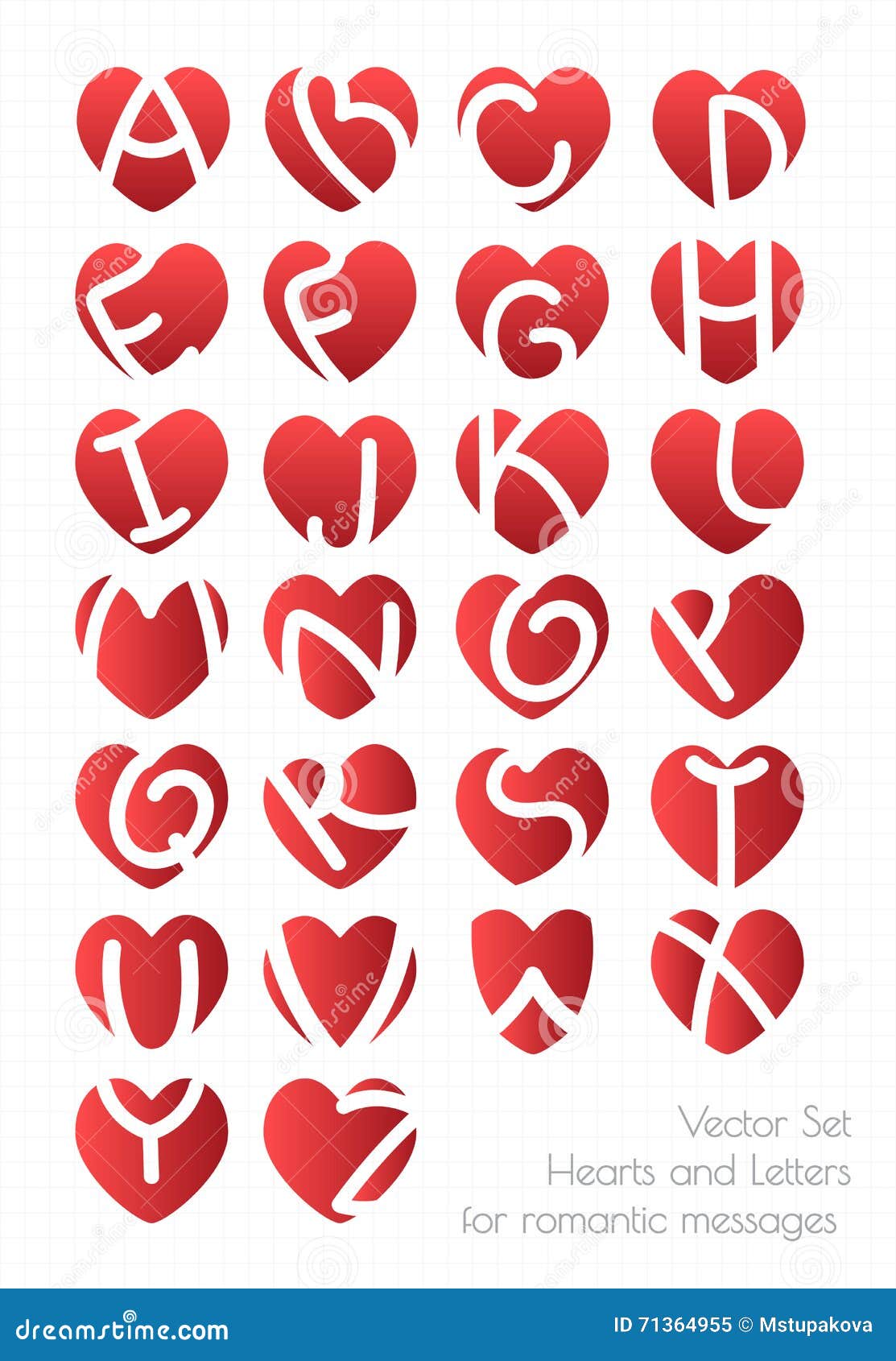 Set of Alphabet Hearts and Letters Stock Vector - Illustration of ...