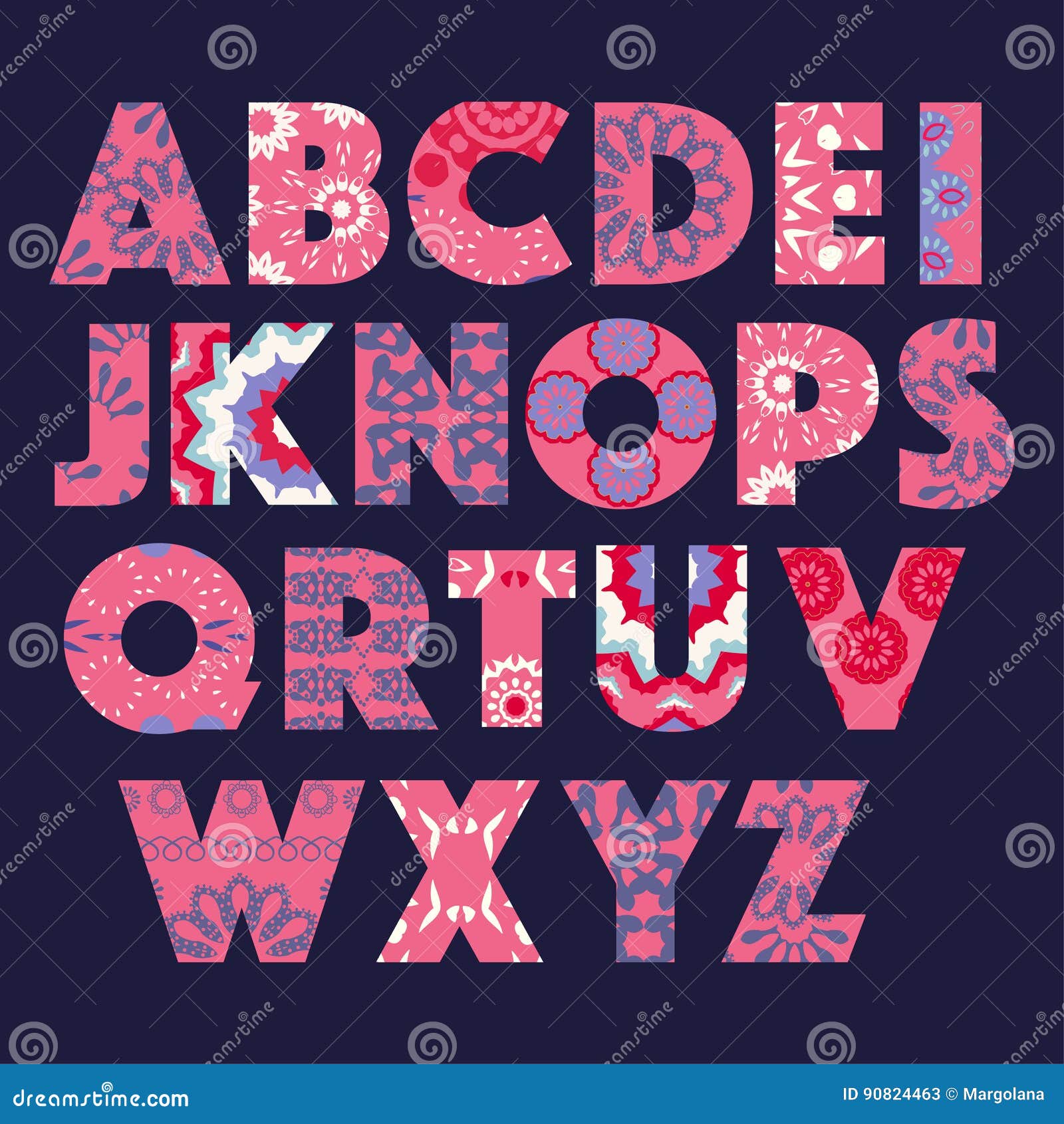 Set of Alphabet Letters with Abstract Ethnic Tribal Patterns. Stock ...