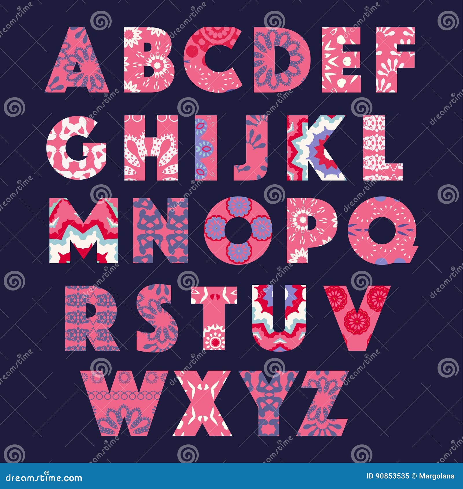 Set of Alphabet Letters with Abstract Ethnic Tribal Patterns. Stock ...