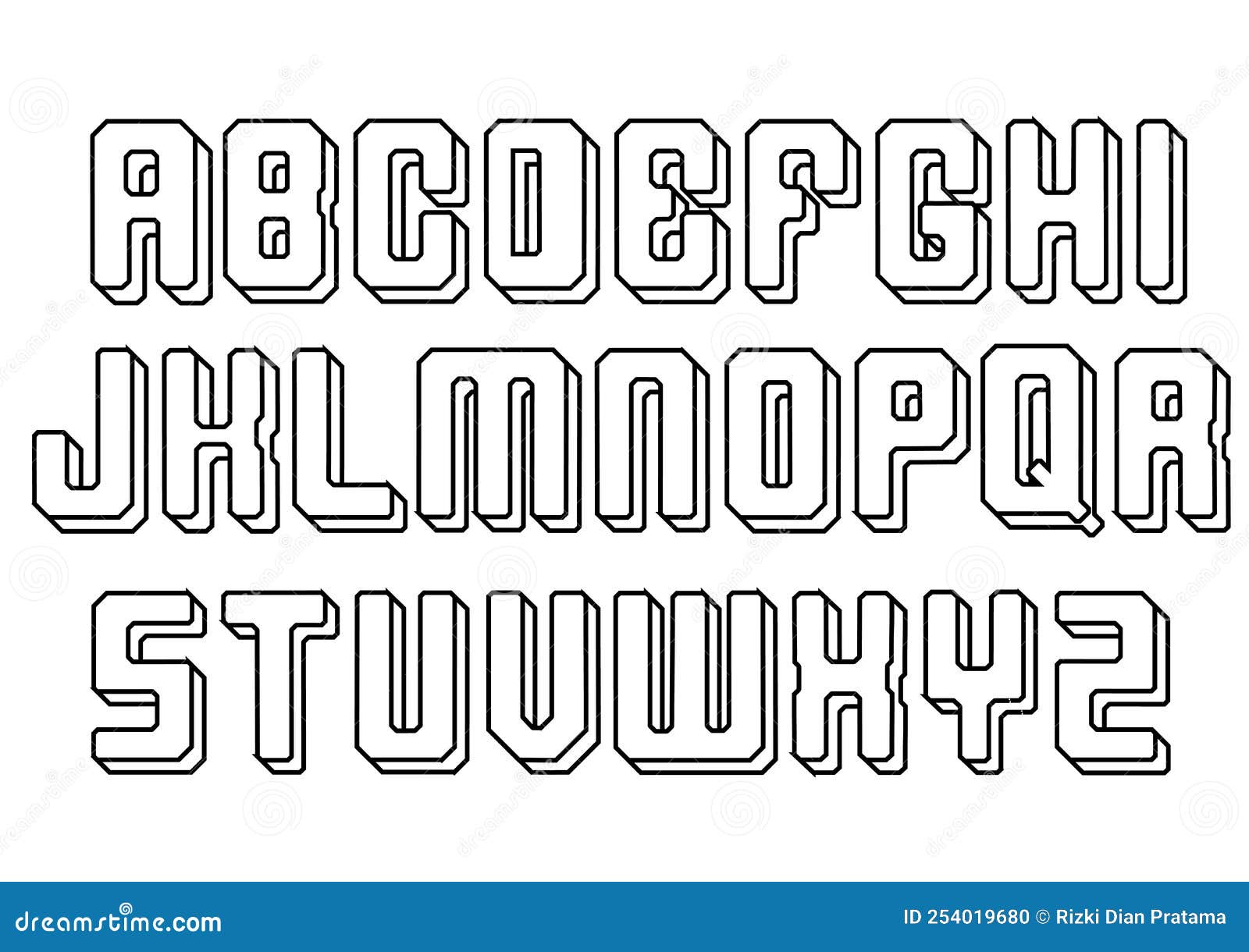 Set of Alphabet Letters in 3D Outline Style Stock Vector - Illustration ...