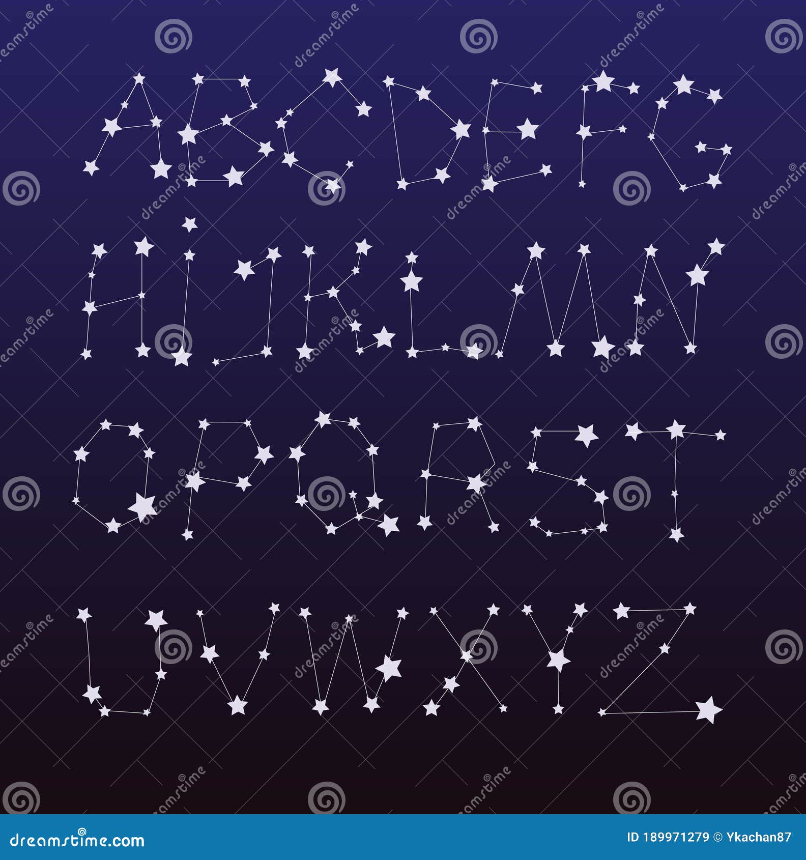 Set of Alphabet Letters Like Starry Constellations. Vector Illustration ...