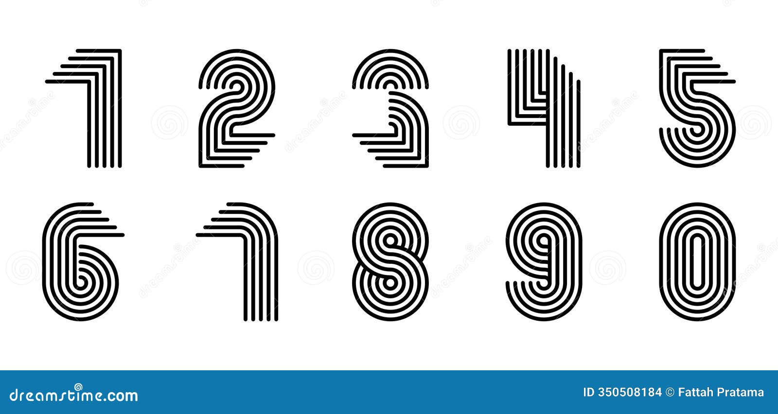 Set of Alphabet Numbers Modern Abstract Design with Lines Vector ...