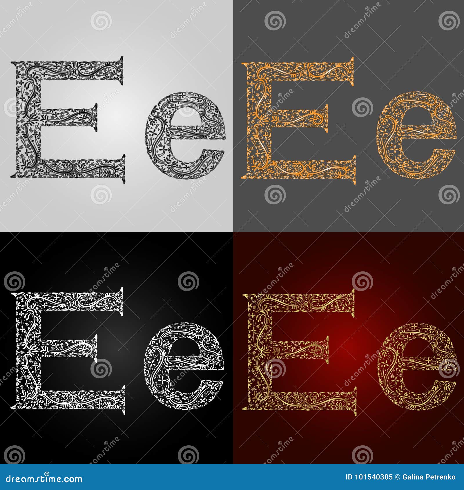 Set of Alphabet Visual Styles. the Letter E. Lettering Stock ...