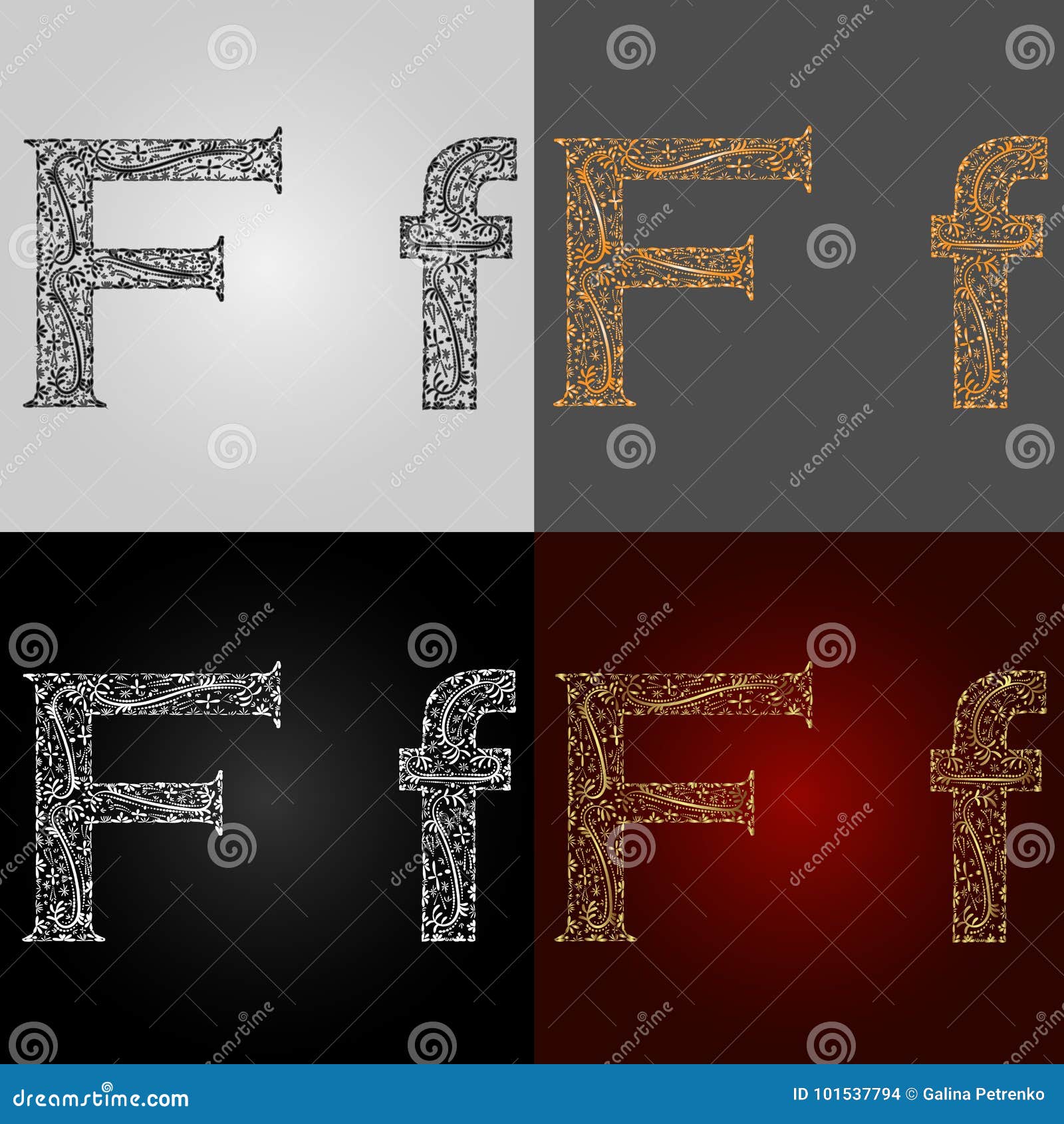 Set of Alphabet Visual Styles. the Letter F. Lettering Stock ...