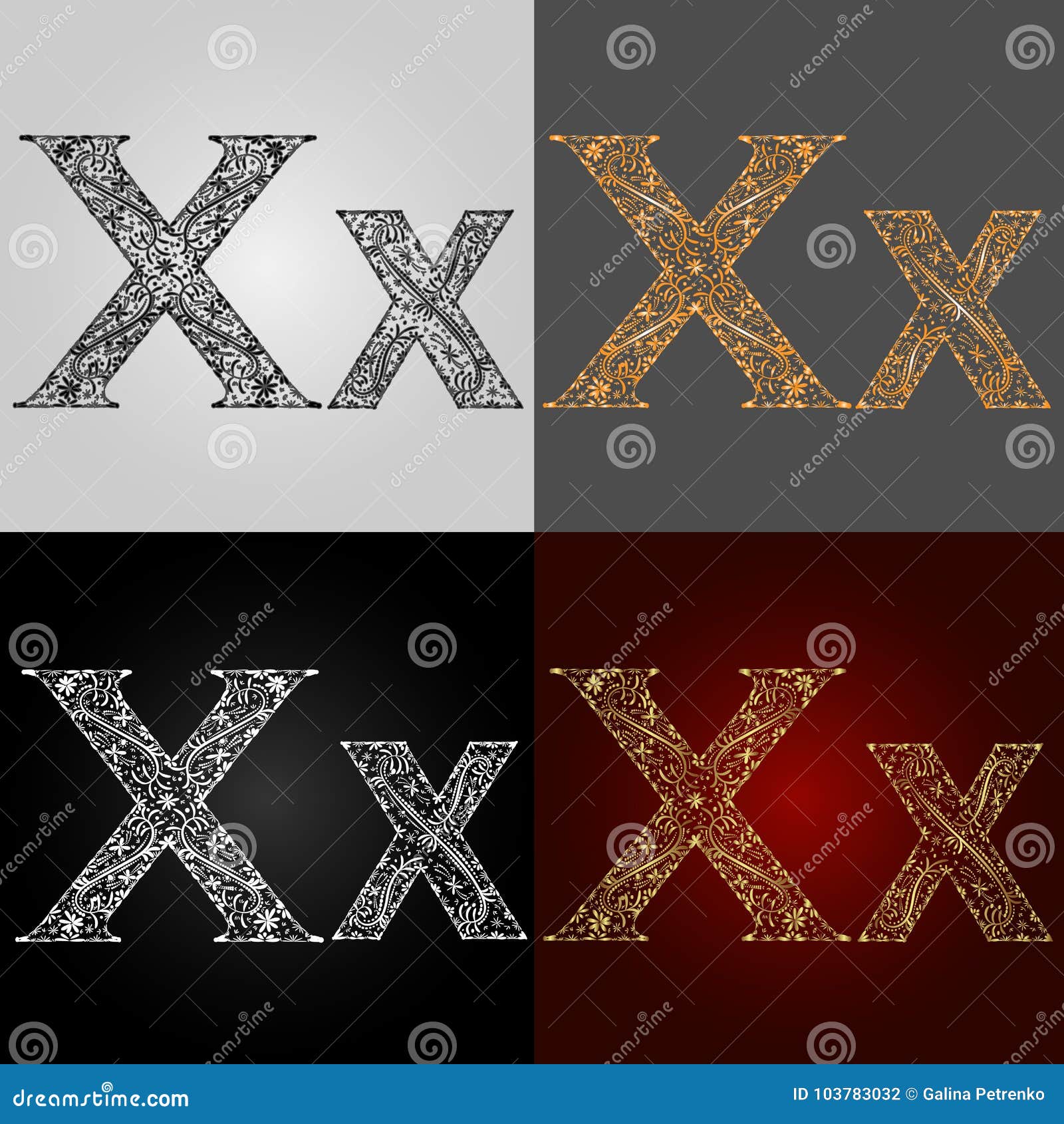 Set of Alphabet Visual Styles. the Letter `X`. Lettering Stock ...