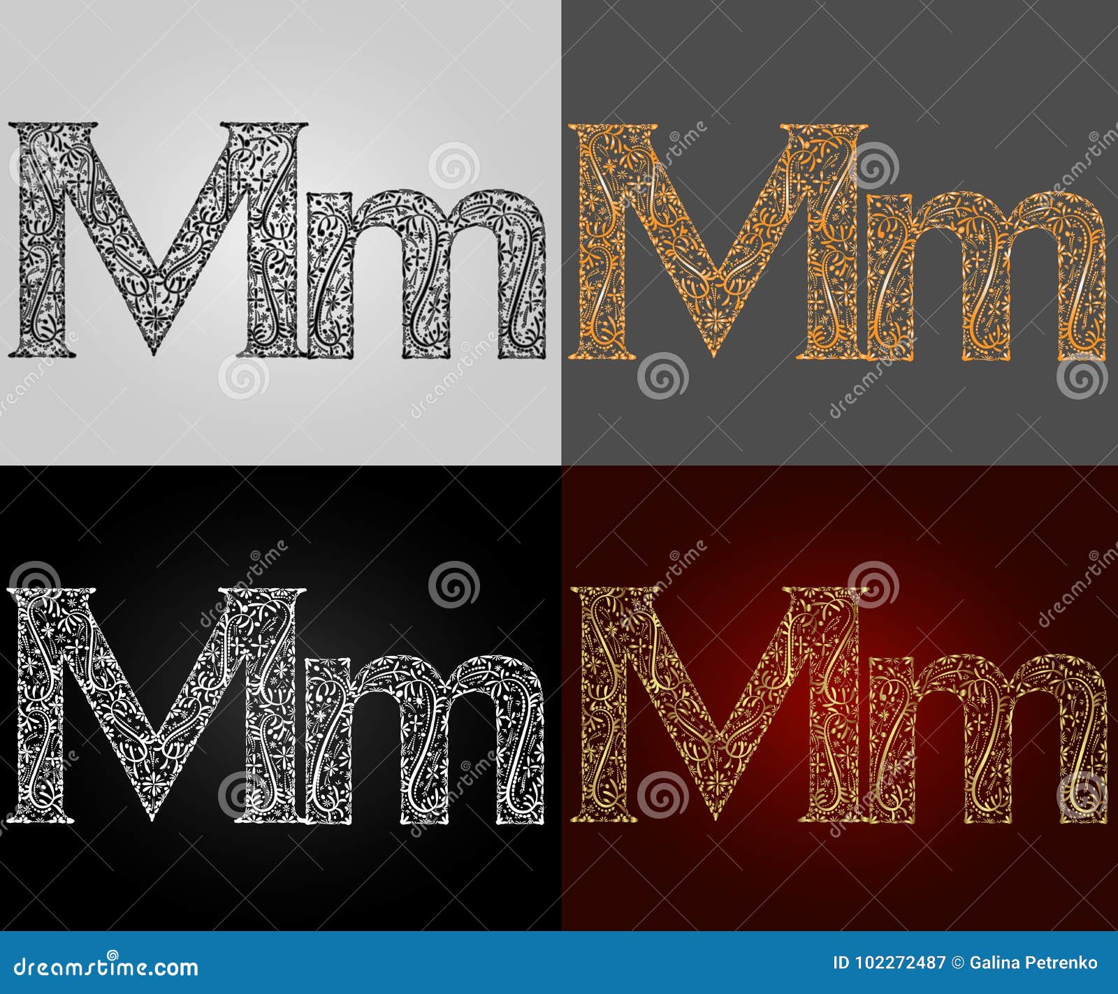 Set of Alphabet Visual Styles. the Letter `M`. Lettering Stock ...