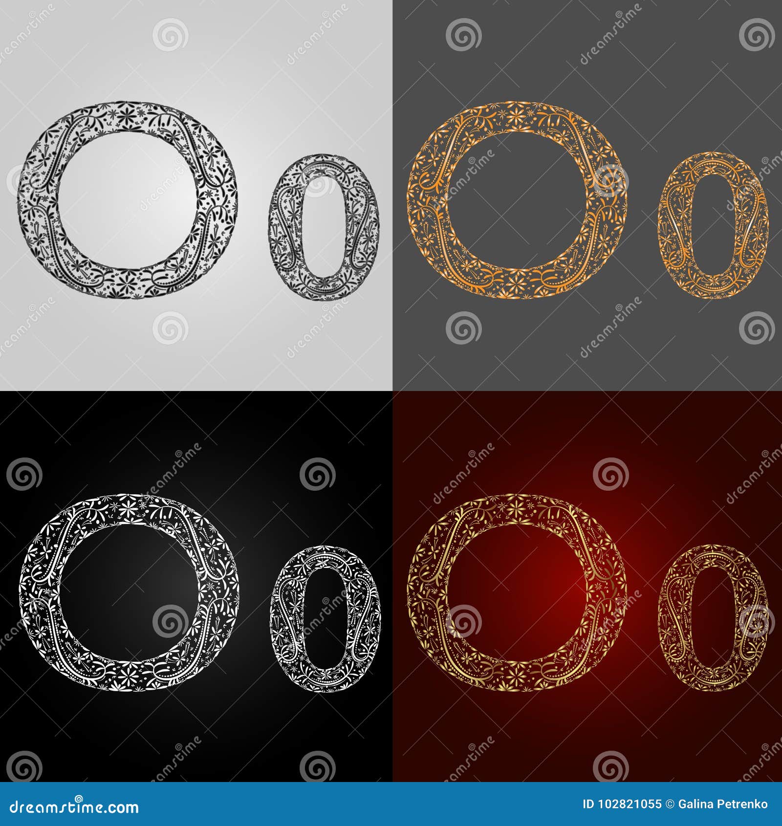 Set of Alphabet Visual Styles. the Letter `O`. Lettering Stock ...