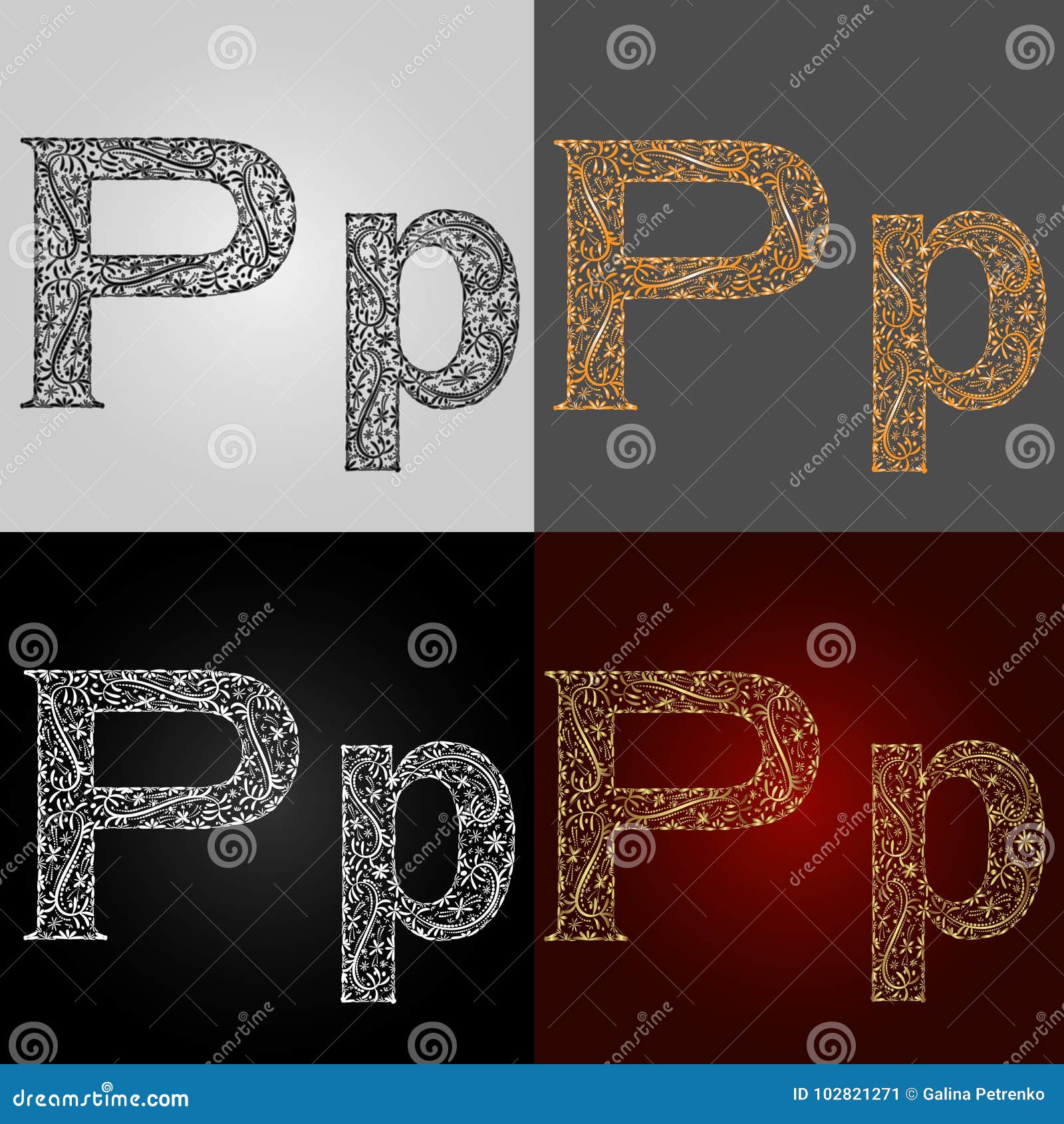Set of Alphabet Visual Styles. the Letter `P`. Lettering Stock ...