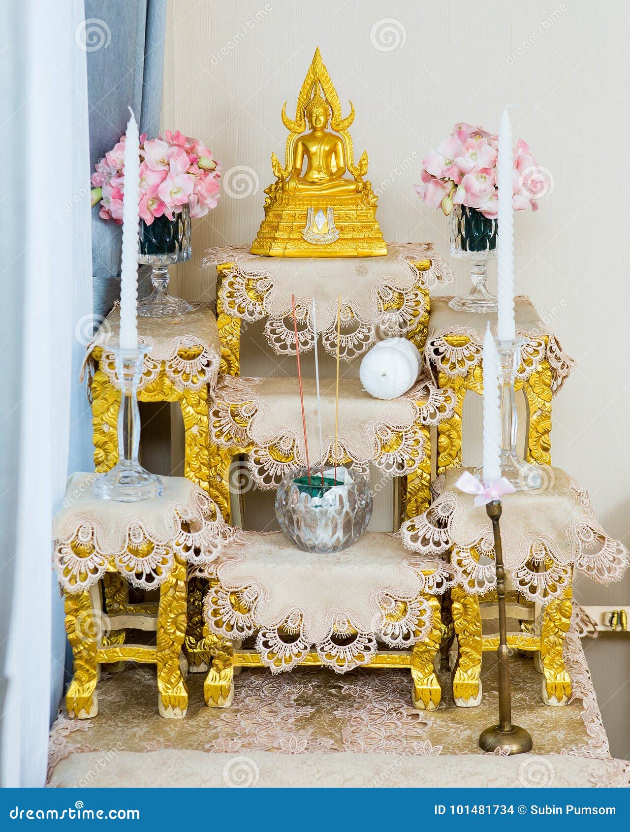 Set Altar Table for Ritual in Thailand Stock Photo - Image of place ...