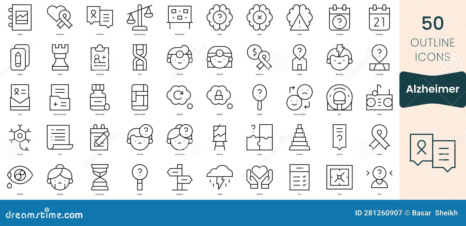 Set of Alzheimer Icons. Thin Linear Style Icons Pack Stock Vector ...