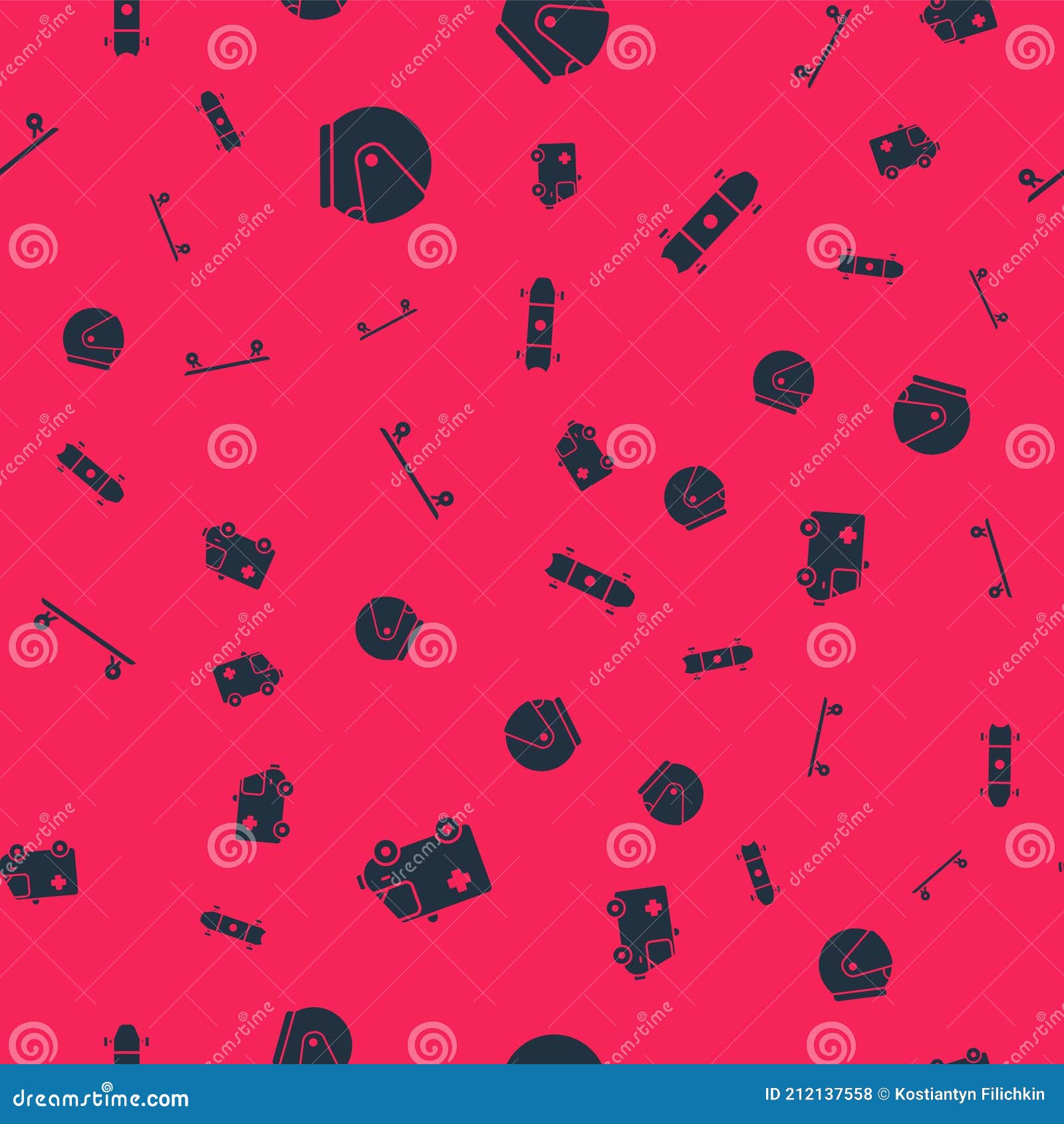 Set Ambulance and Emergency Car, Helmet, Longboard or Skateboard and on ...