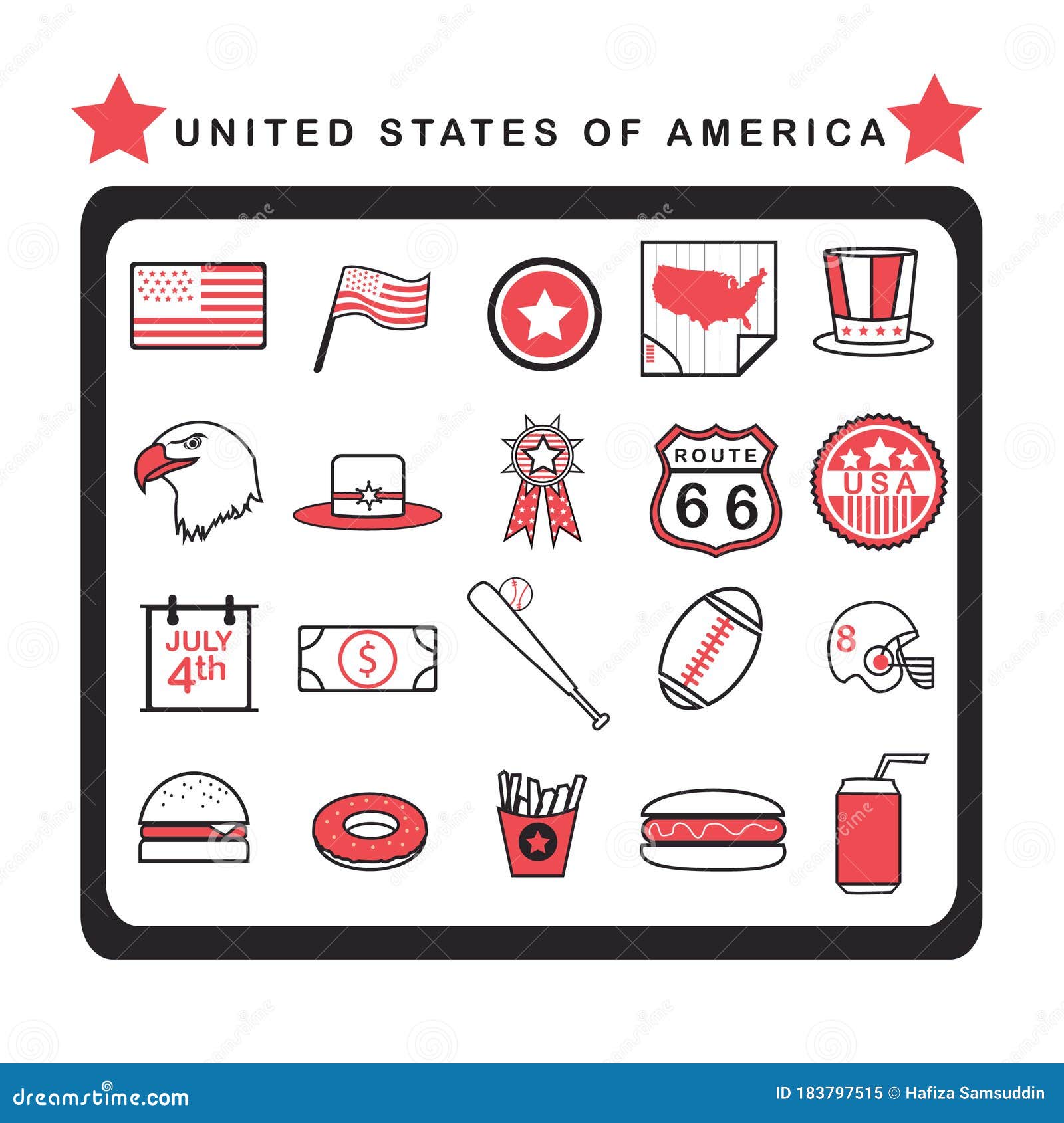 Set of American Icons. Vector Illustration Decorative Background Design ...