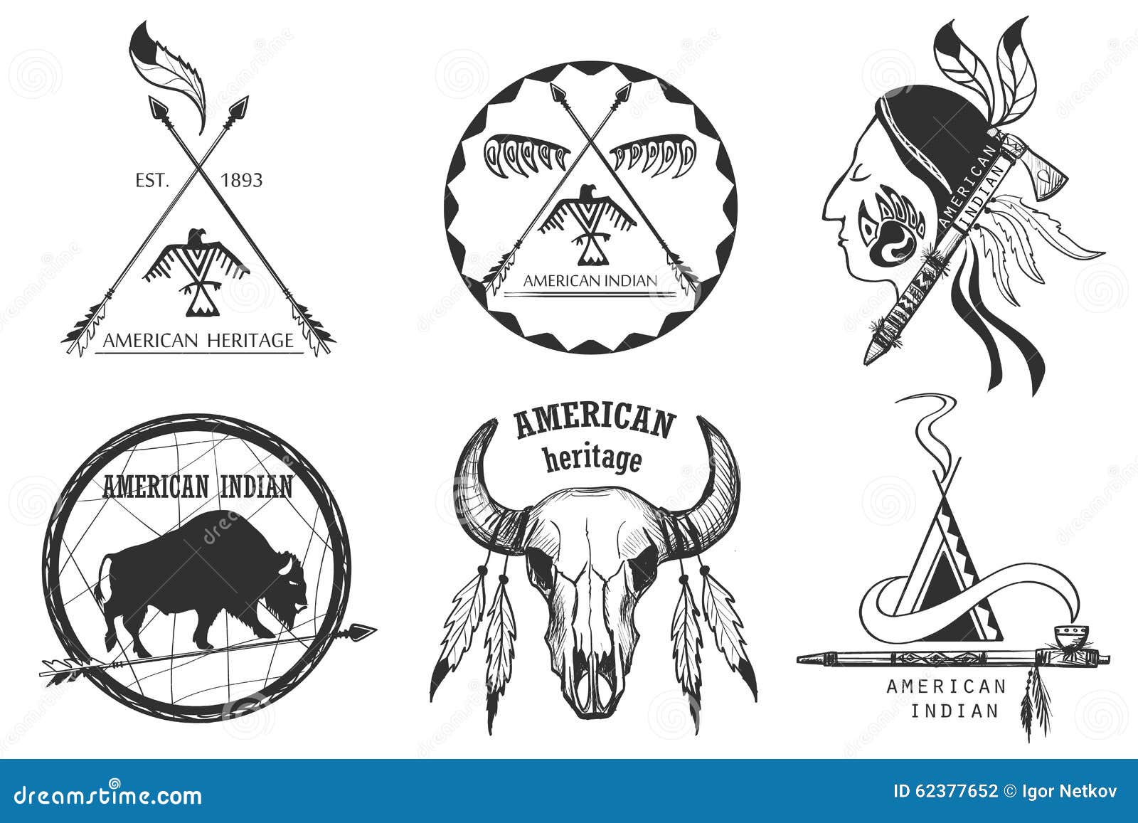 Set of American Indian Emblems Stock Vector - Illustration of ...