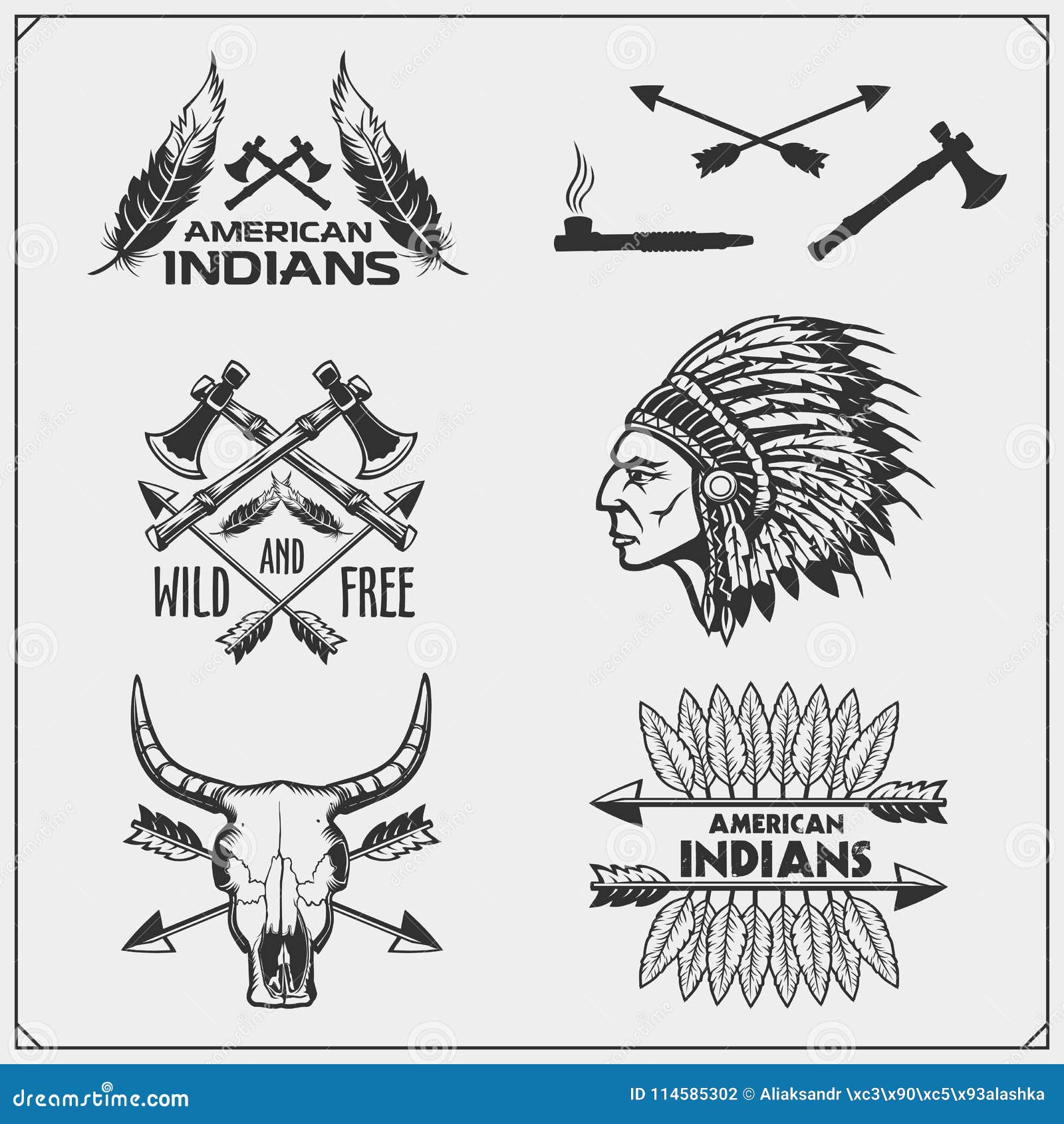 Indian Badges And Native American Labels. Set Of Elements. Hand Drawn ...