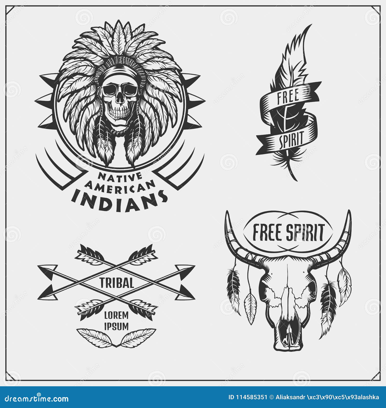 Set of American Indian Labels, Badges, Emblems and Design Elements ...
