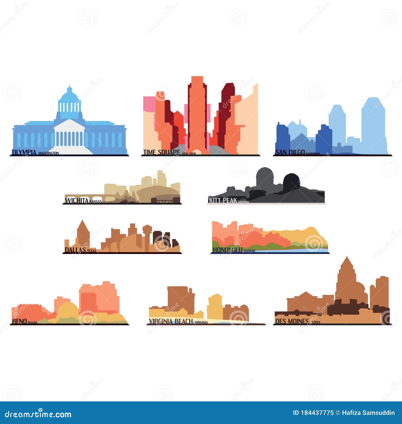 Set of American State Icons. Vector Illustration Decorative Background ...