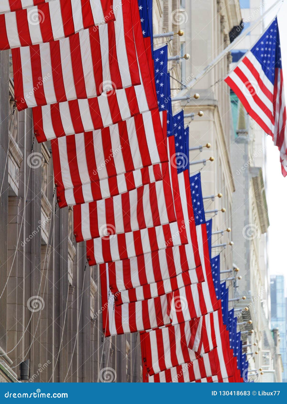 Set of American Usa Flags Outside Building Stock Image - Image of send ...