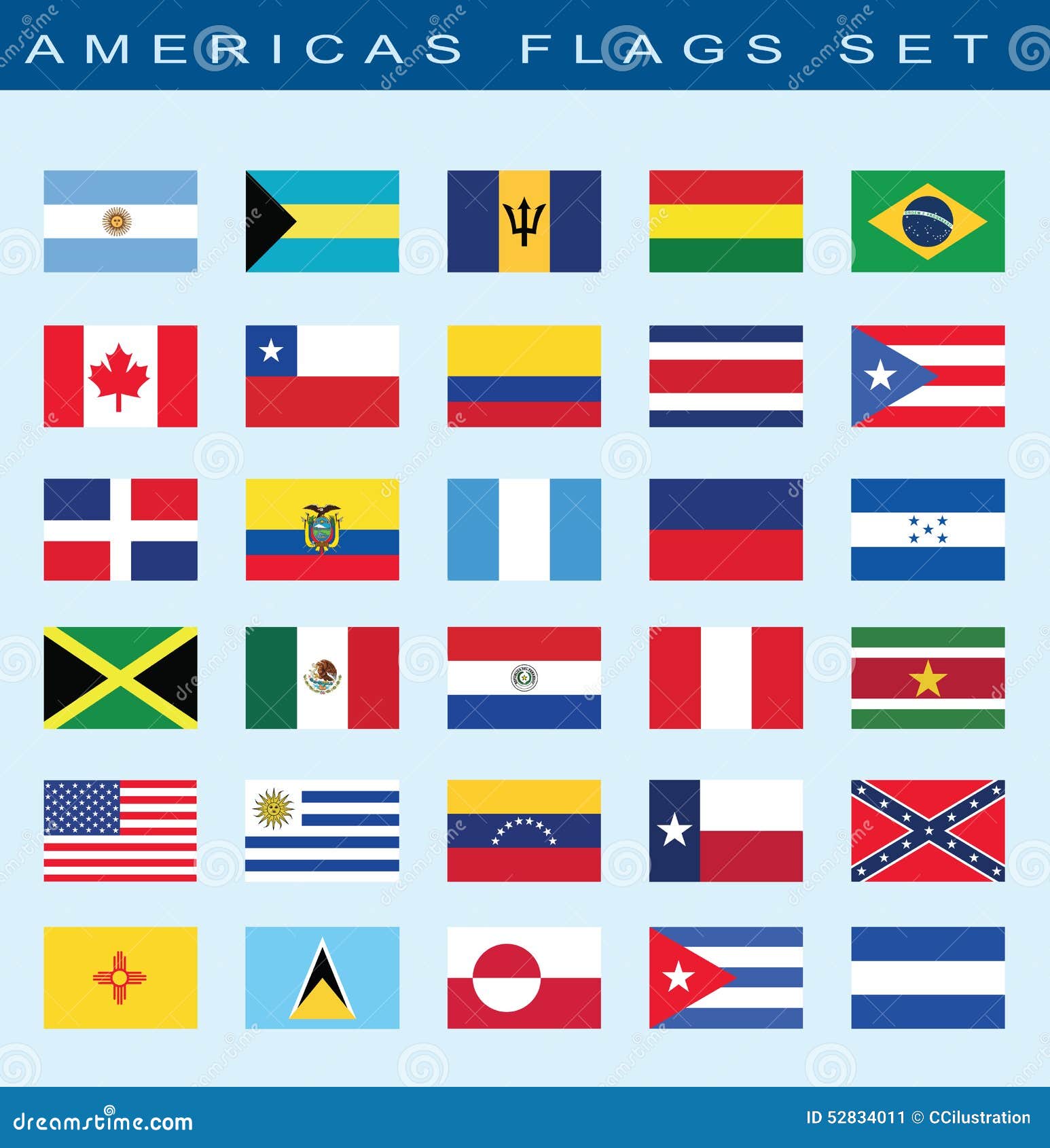 Set Of Americas Flags, Vector Illustration. Stock Vector - Image: 52834011