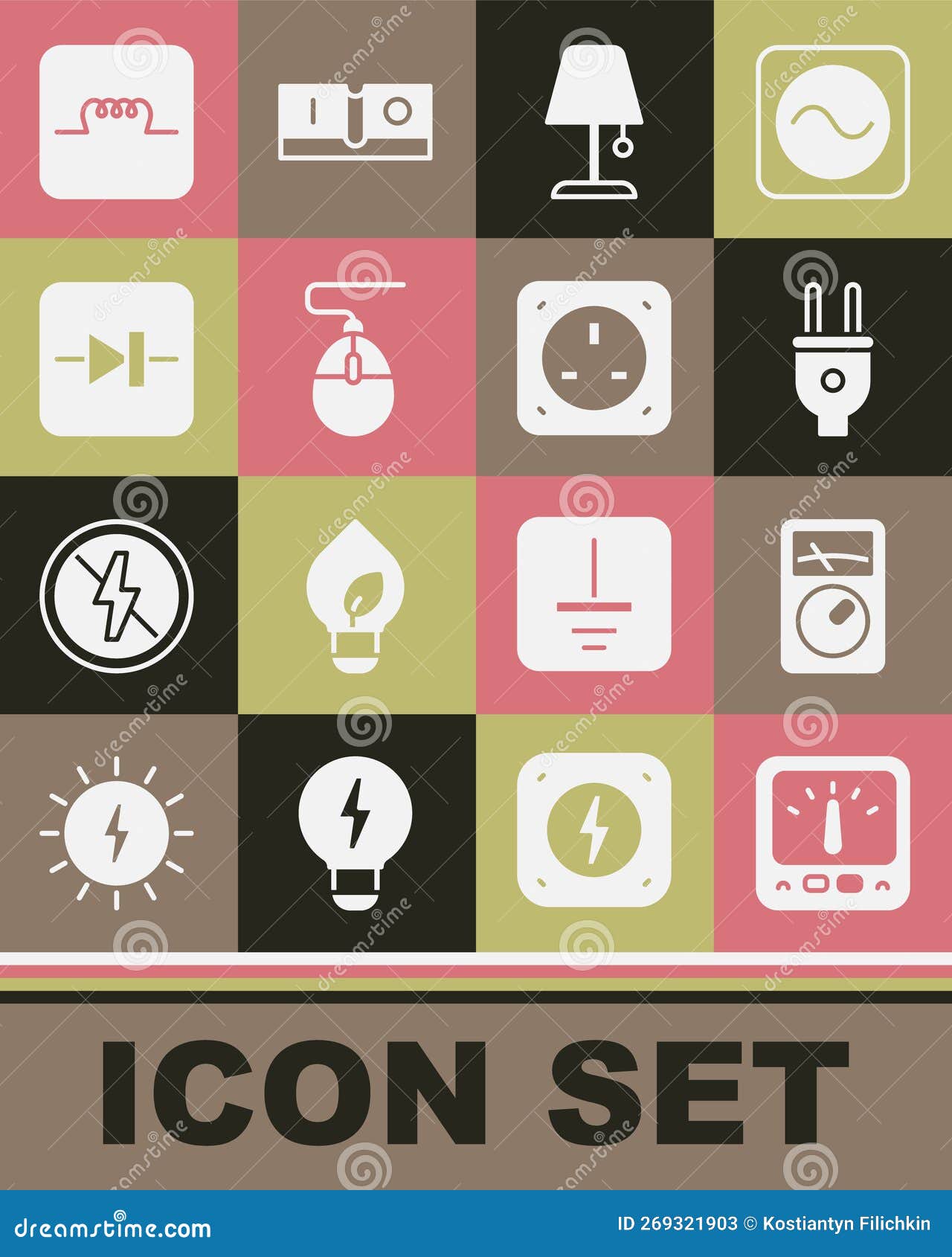 Set Ampere Meter, Multimeter, Electric Plug, Table Lamp, Computer Mouse ...