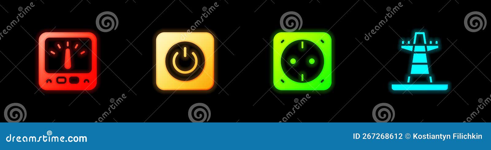 Set Ampere Meter, Multimeter, Power Button, Electrical Outlet and Tower ...