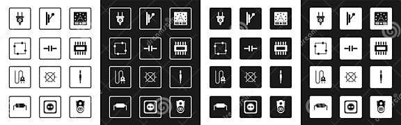 Set Ampere Meter, Multimeter, Voltmeter, Electric Circuit Scheme, Plug, Processor with ...