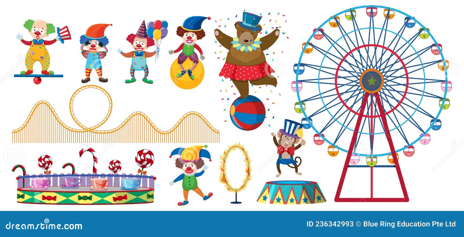 Set of Amusement Park Elements Isolated Stock Vector - Illustration of ...