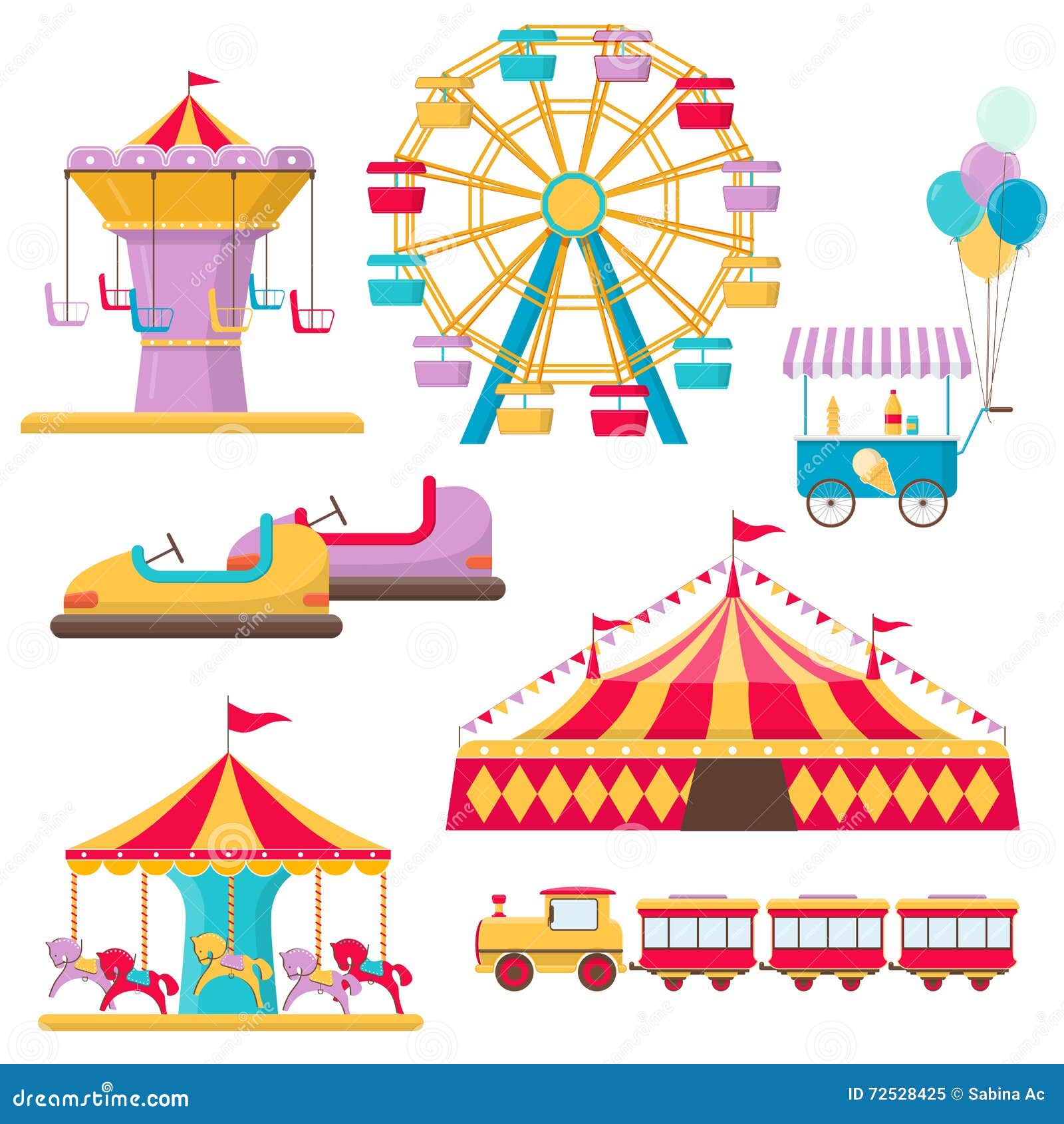 Set of Amusement Park Elements Stock Vector - Illustration of ...
