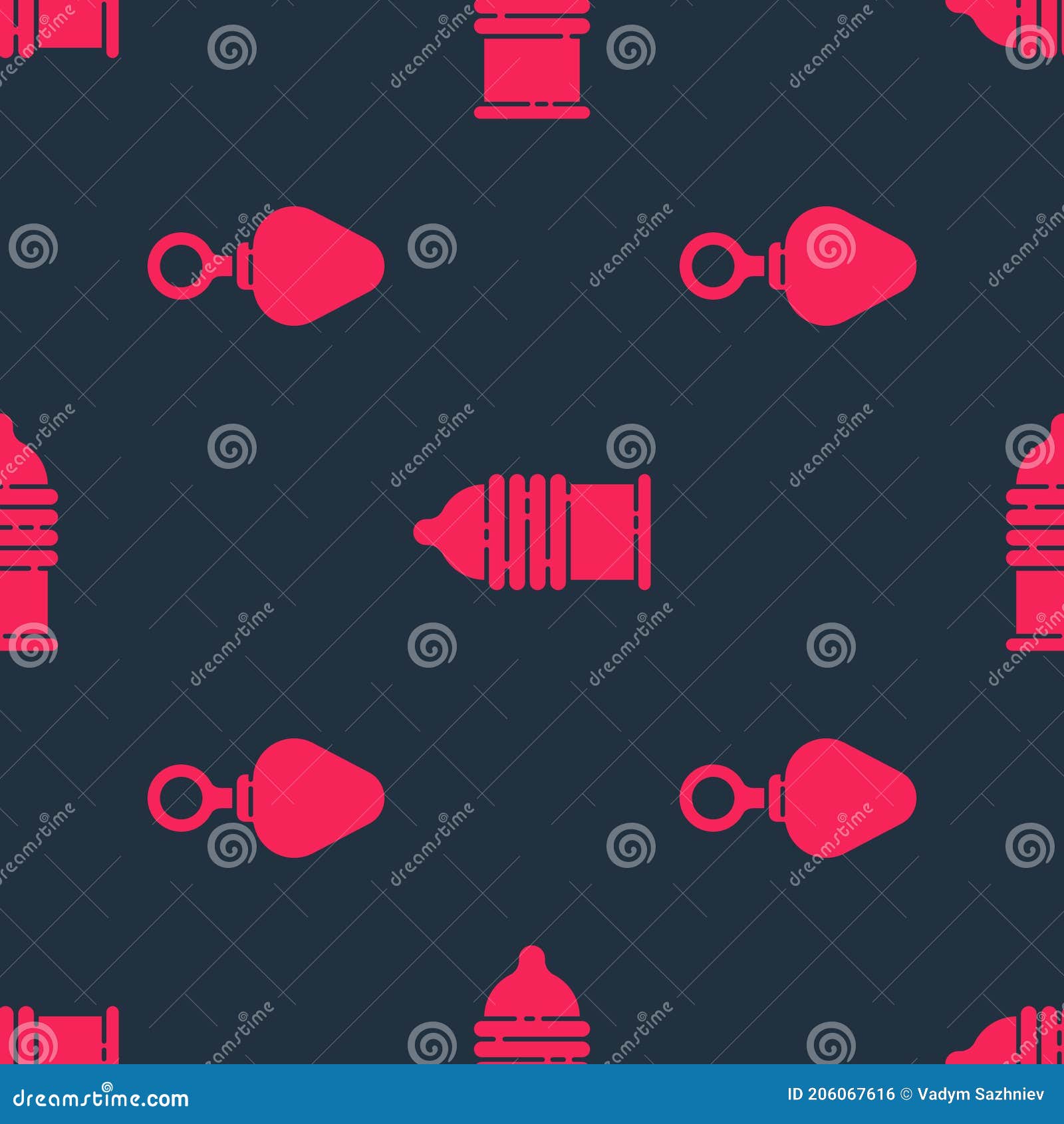 Set Anal Plug And Condom Safe Sex On Seamless Pattern Vector Stock