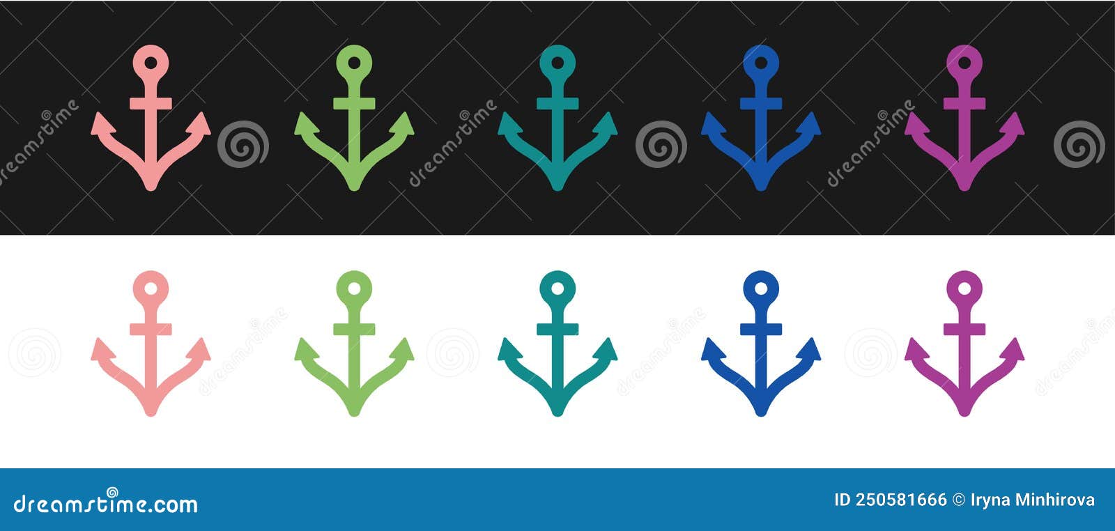 Set Anchor Icon Isolated on Black and White Background. Vector Stock ...