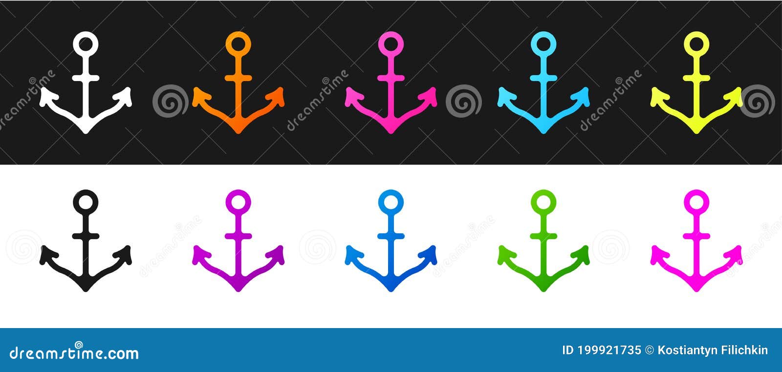 Set Anchor Icon Isolated on Black and White Background. Vector Stock ...