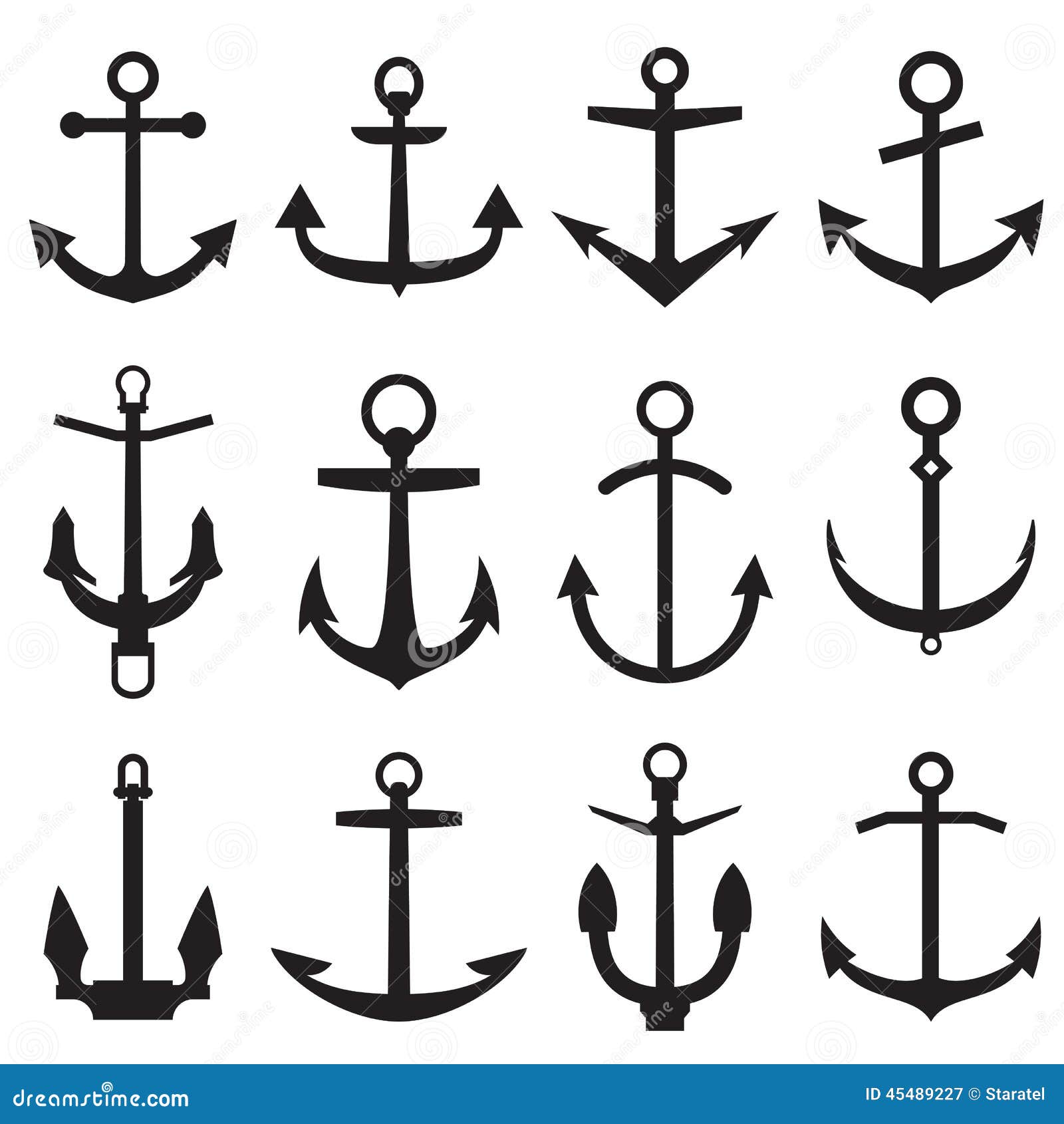 Set Of Anchor Icons. A Collection Of Icons Representing Anchors ...